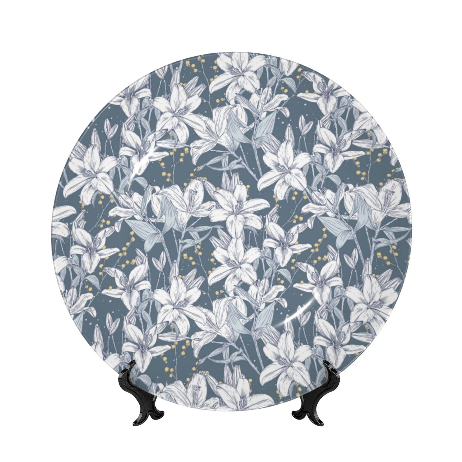 Daiia Lilies Flowers Printed Pattern Ceramic Plate Dinner Plates Bone ...