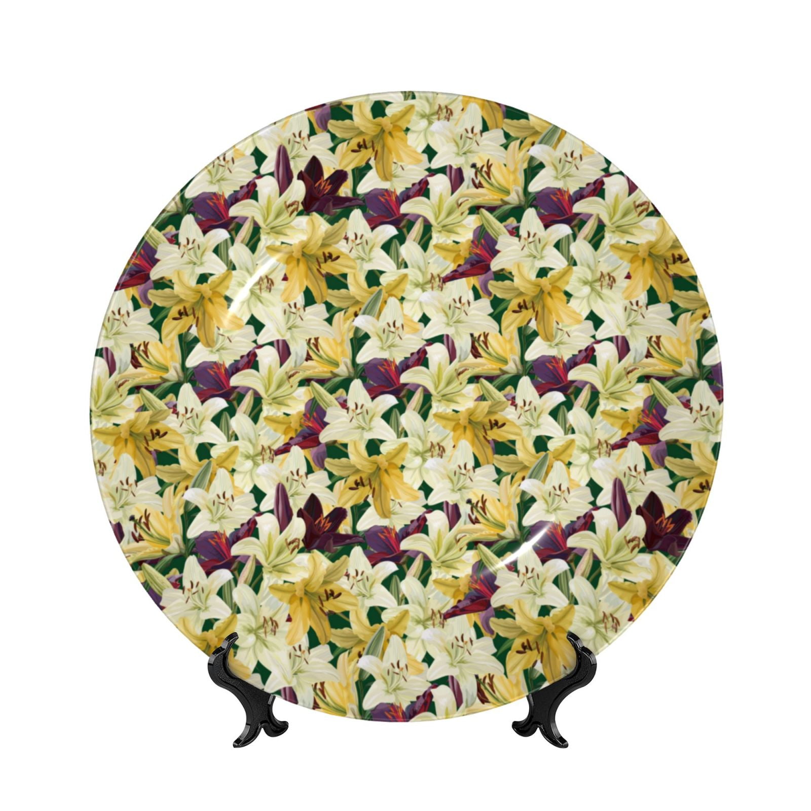 Daiia Lilies Flowers Printed Pattern Ceramic Plate Dinner Plates Bone ...