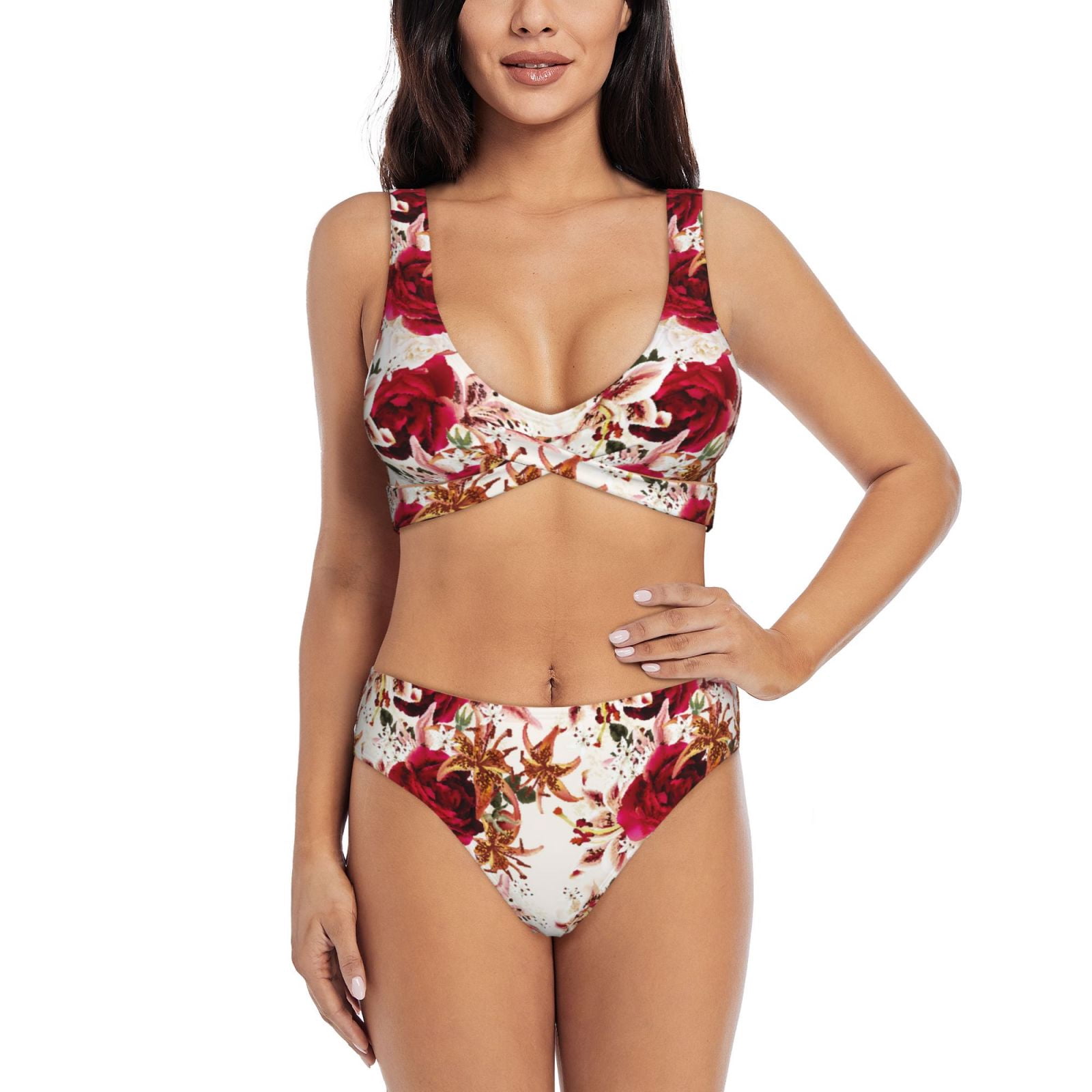Daiia Lilies Flowers Women's Bikini Set Two Piece Swimsuit High Waisted ...