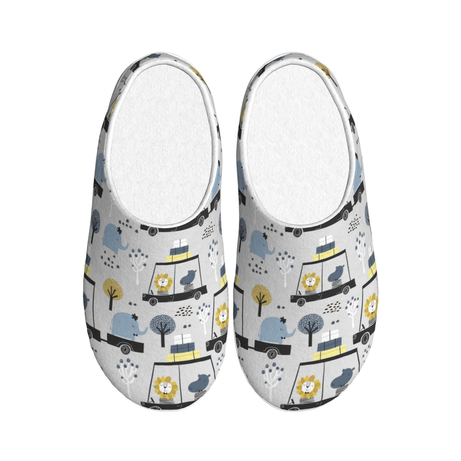 Daiia Lion Hippo Elephant On The Car Print Women’s Fuzzy Slippers ...