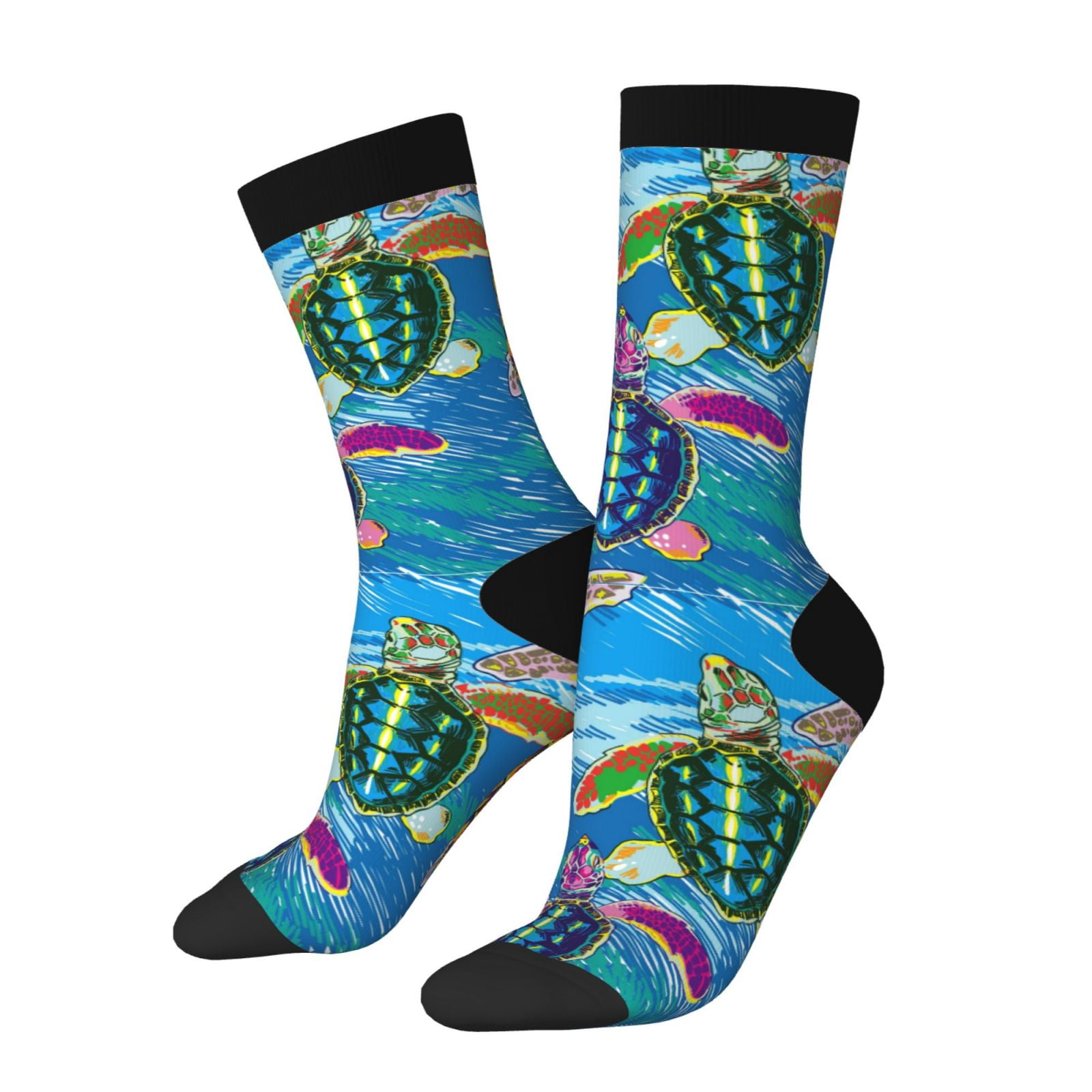 Daiia Little Sea Turtles Print Crew Socks – Soft Breathable Long Socks ...