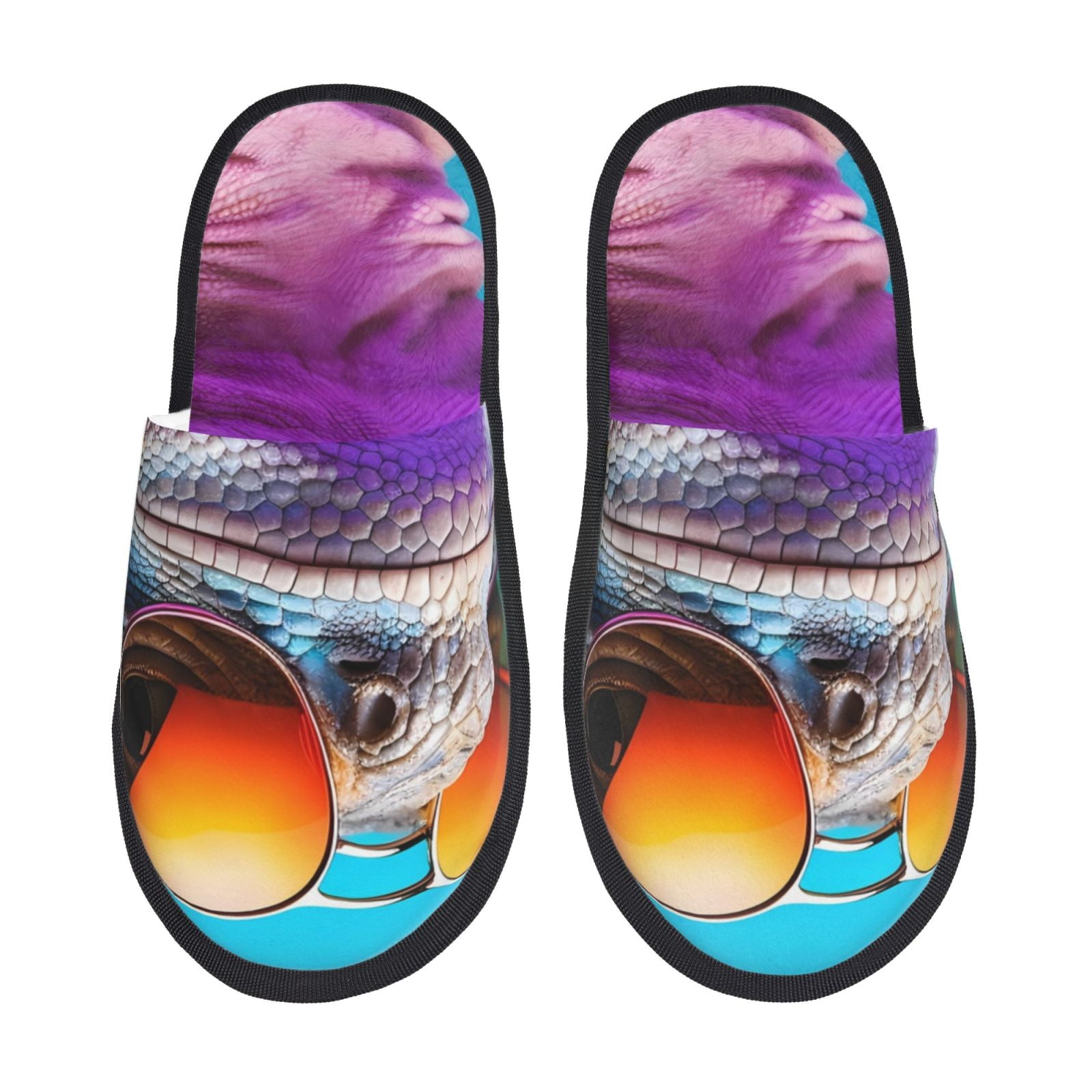 Daiia Lizard With Sunglasses Colorful Pattern Furry Slippers for Women ...