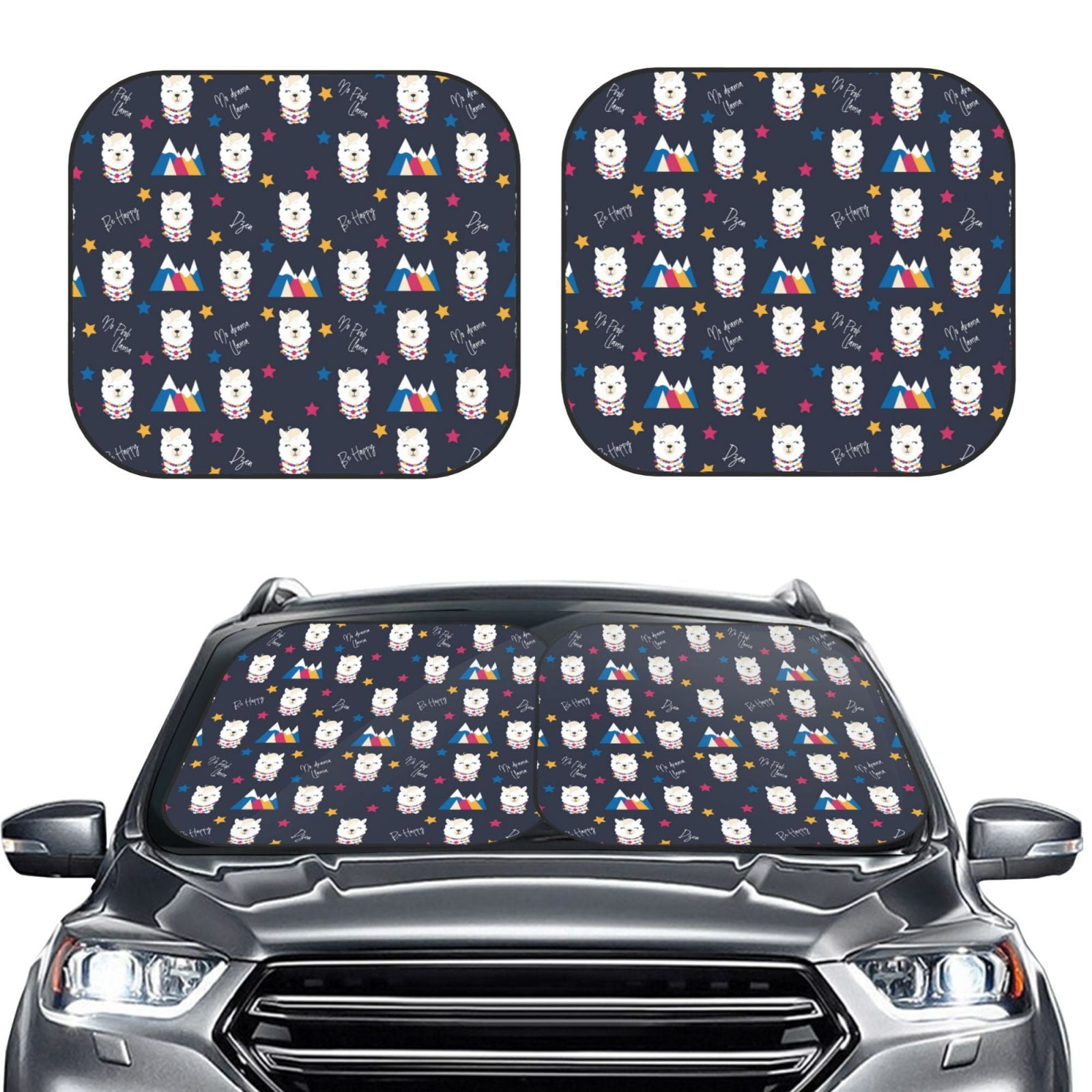 Daiia Llamas 1 2PCS Car Windshield Sun Shade, Foldable Sun Shield for ...