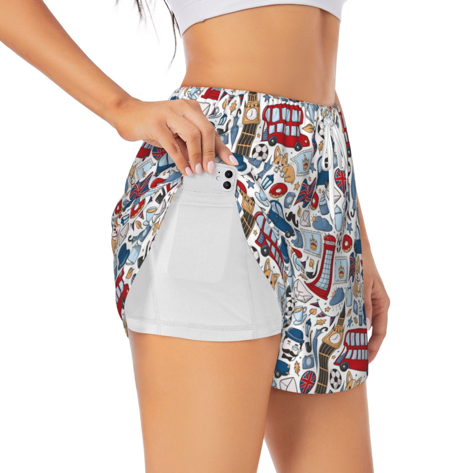 Daiia London Symbols1 Pattern Women's 2 in 1 Running Shorts ...