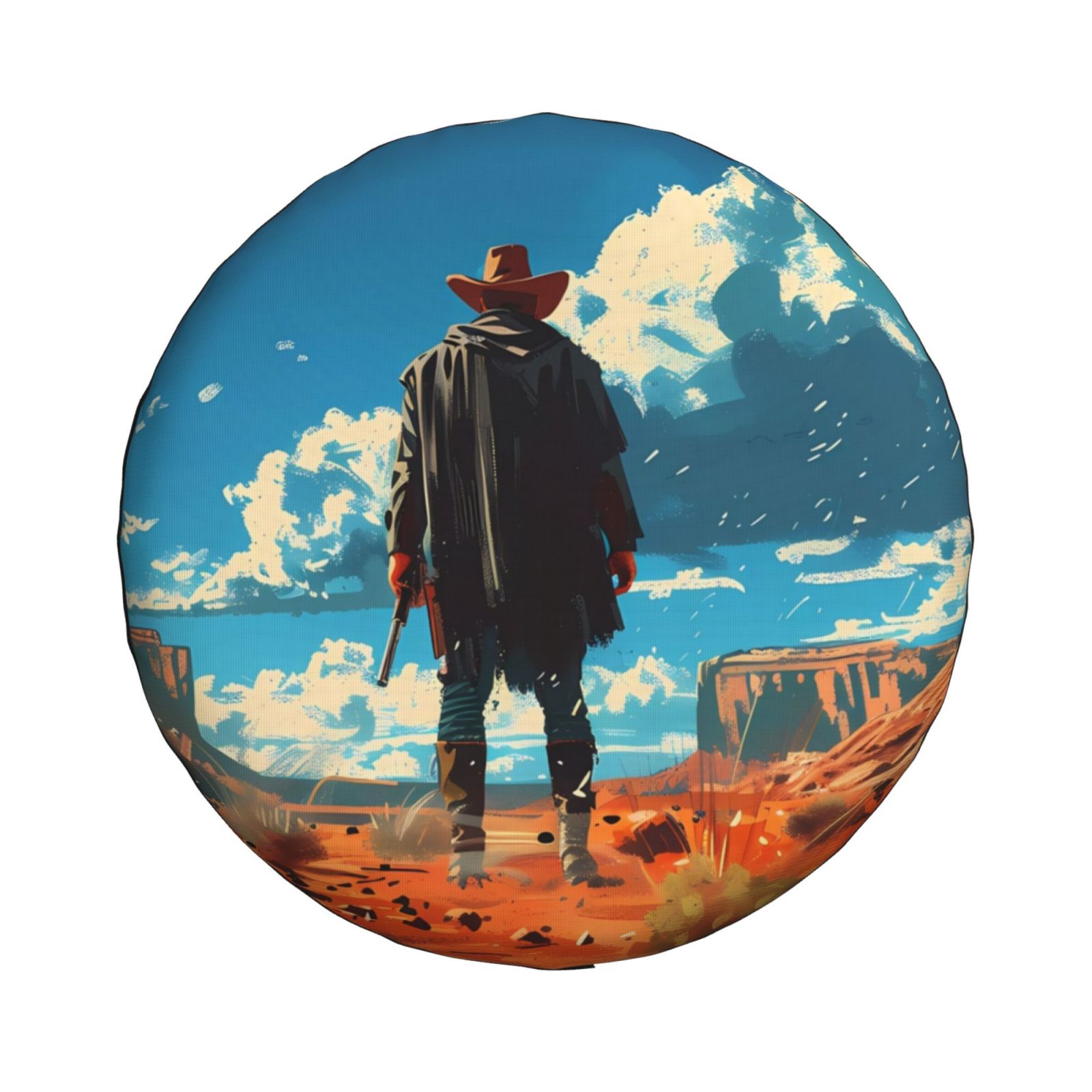 Daiia Lone Cowboy Desert Scene Tire Covers , Travel Trailer Camper ...