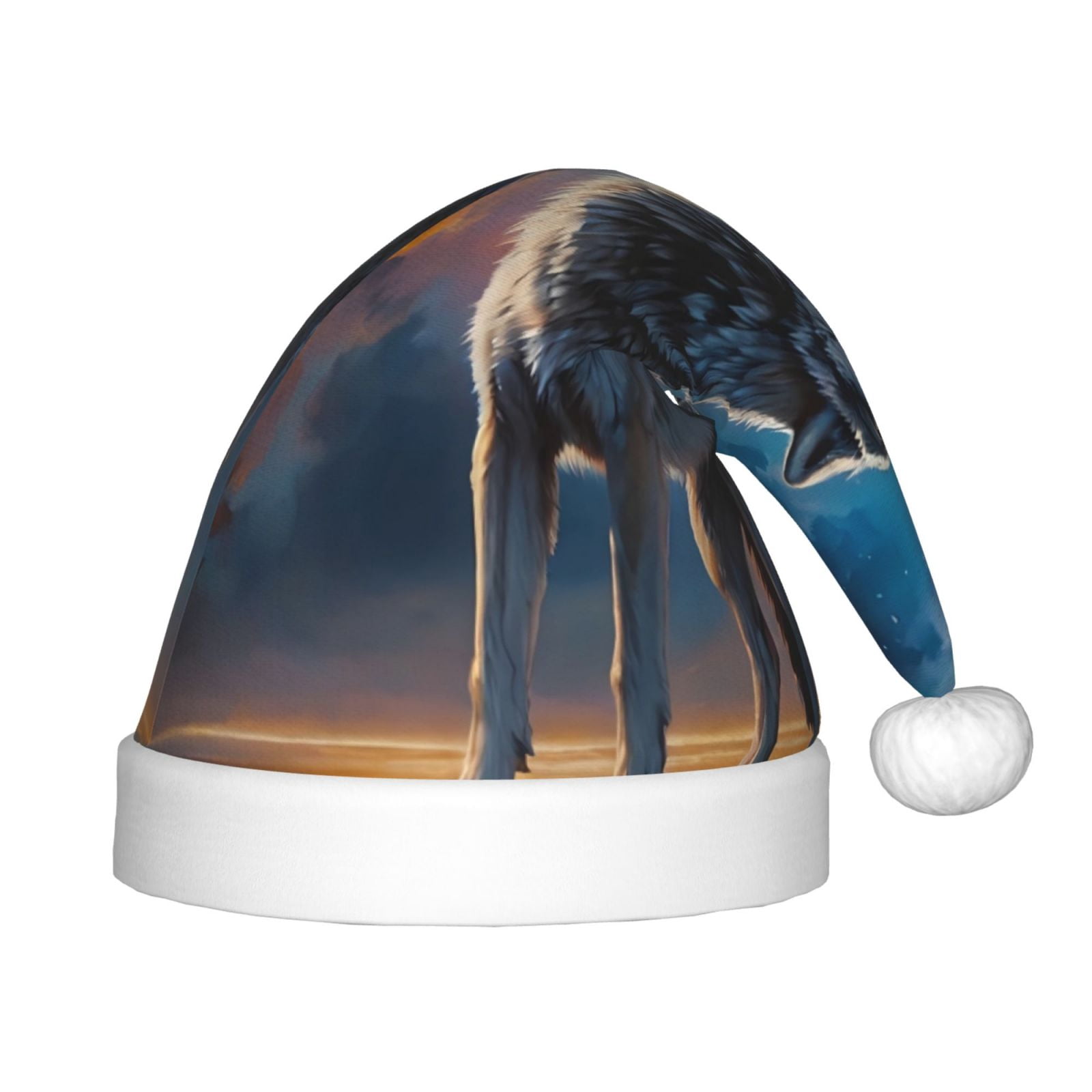 Daiia Lonely Night Sky Wolf Print Christmas Knitted Beanie Hat, Large ...