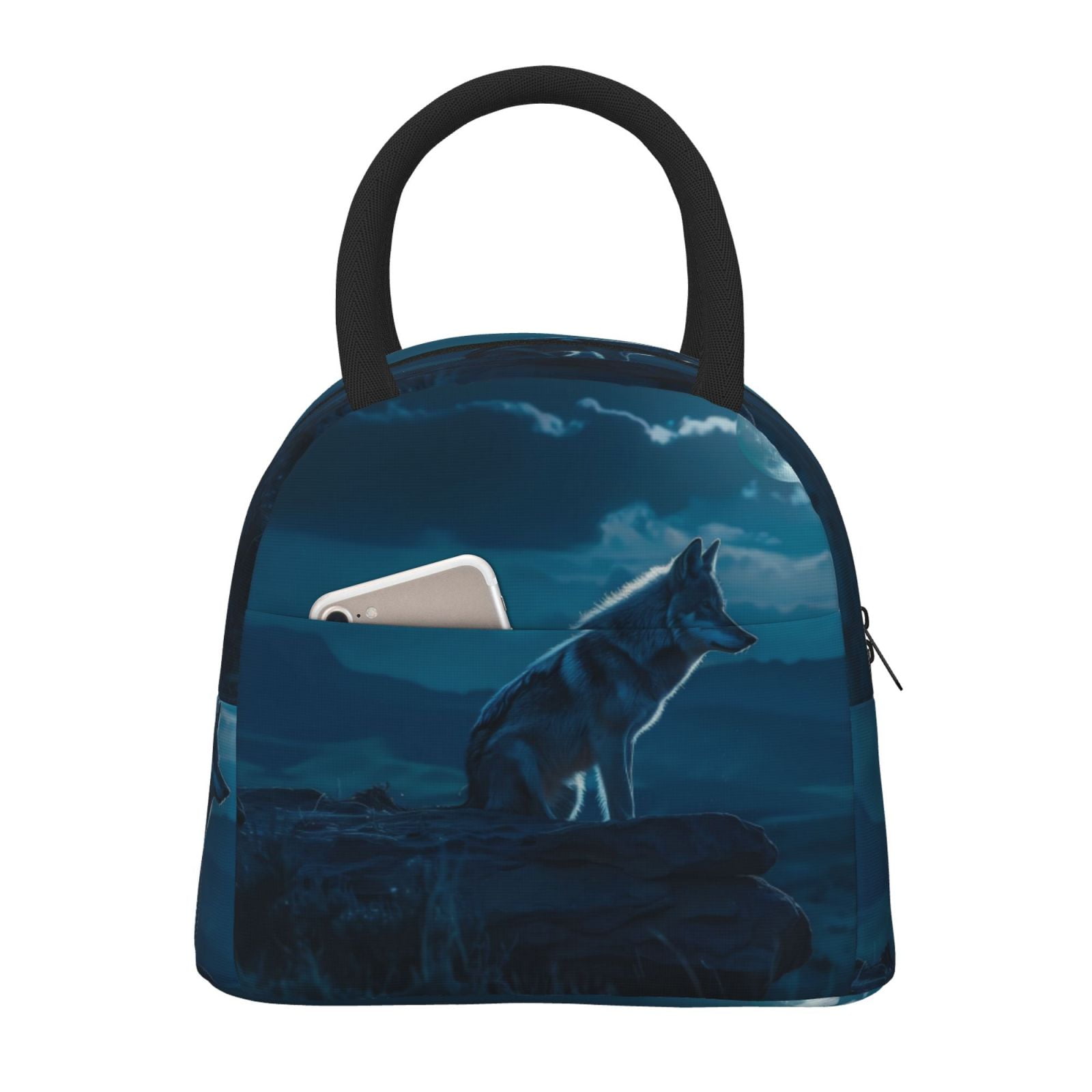 Daiia Lonely Night Wolf Pattern Lunch Bag , Insulated Lunch Box, Small ...