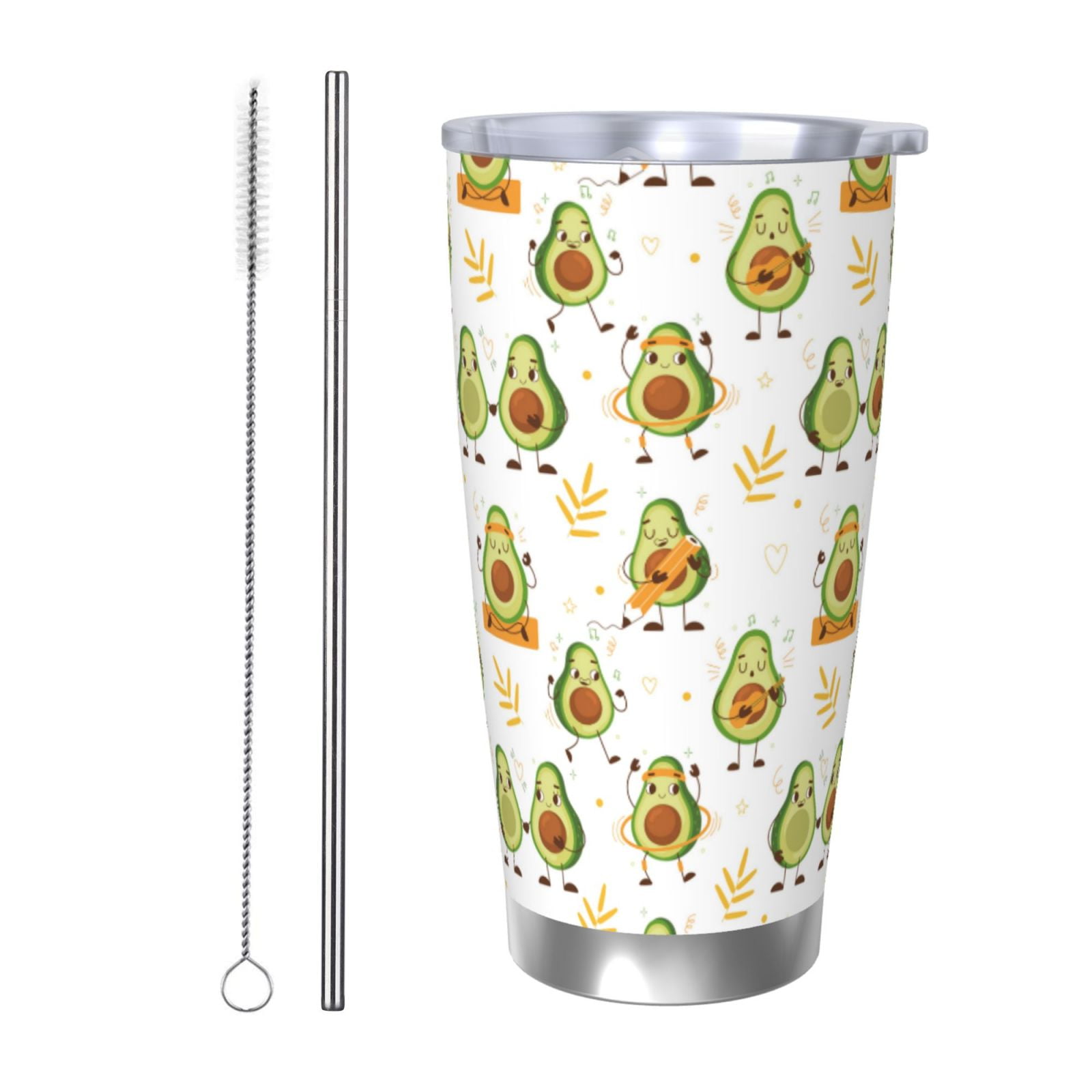 Daiia Lovely Avocado Printed 20oz Insulated Coffee Cup with Straw ...