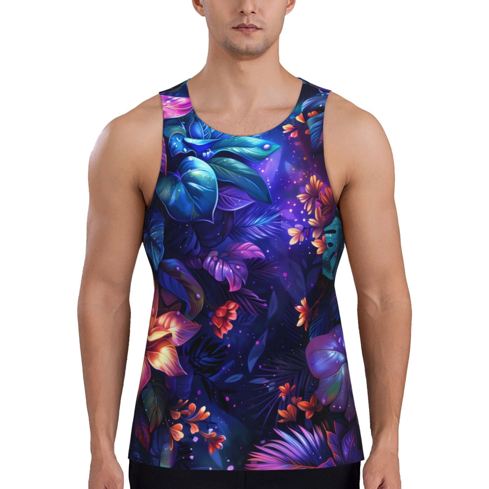 Daiia Magic Colorful Forest Leaves Printed Men's Quick Dry Fit Muscle ...