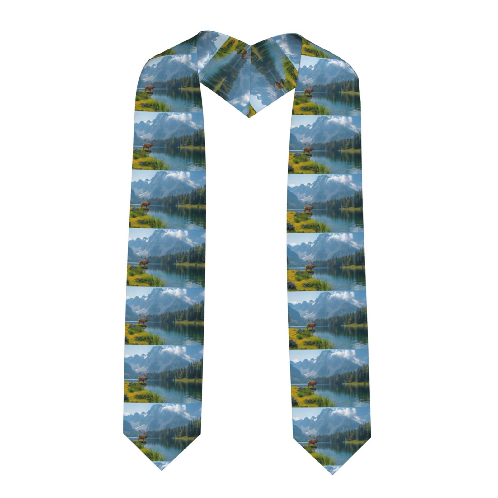 Daiia Majestic Deer Mountain Lake Pattern Graduation Shawl Stole ...