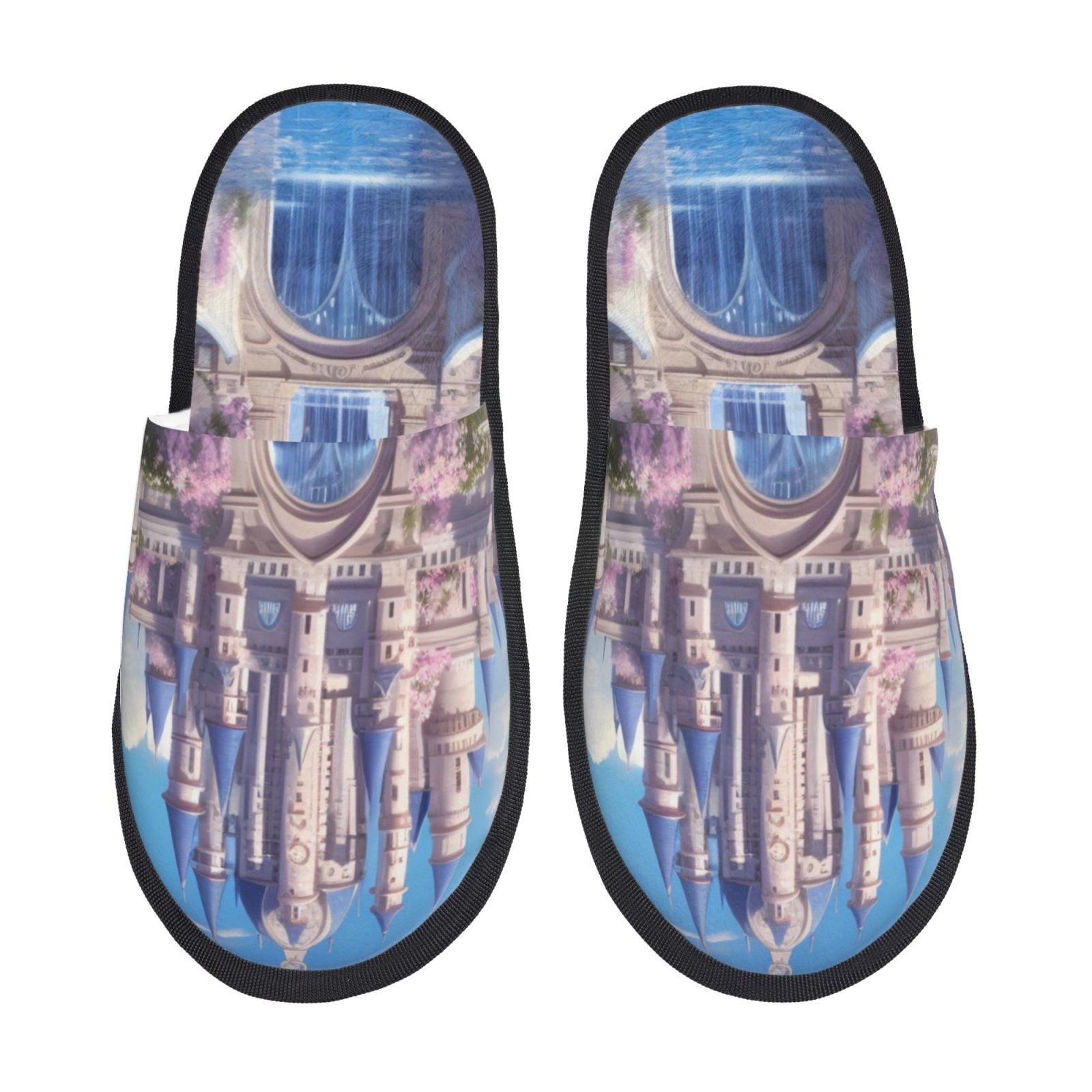 Daiia Majestic Fantasy Castle Pattern Furry Slippers for Women and Men ...