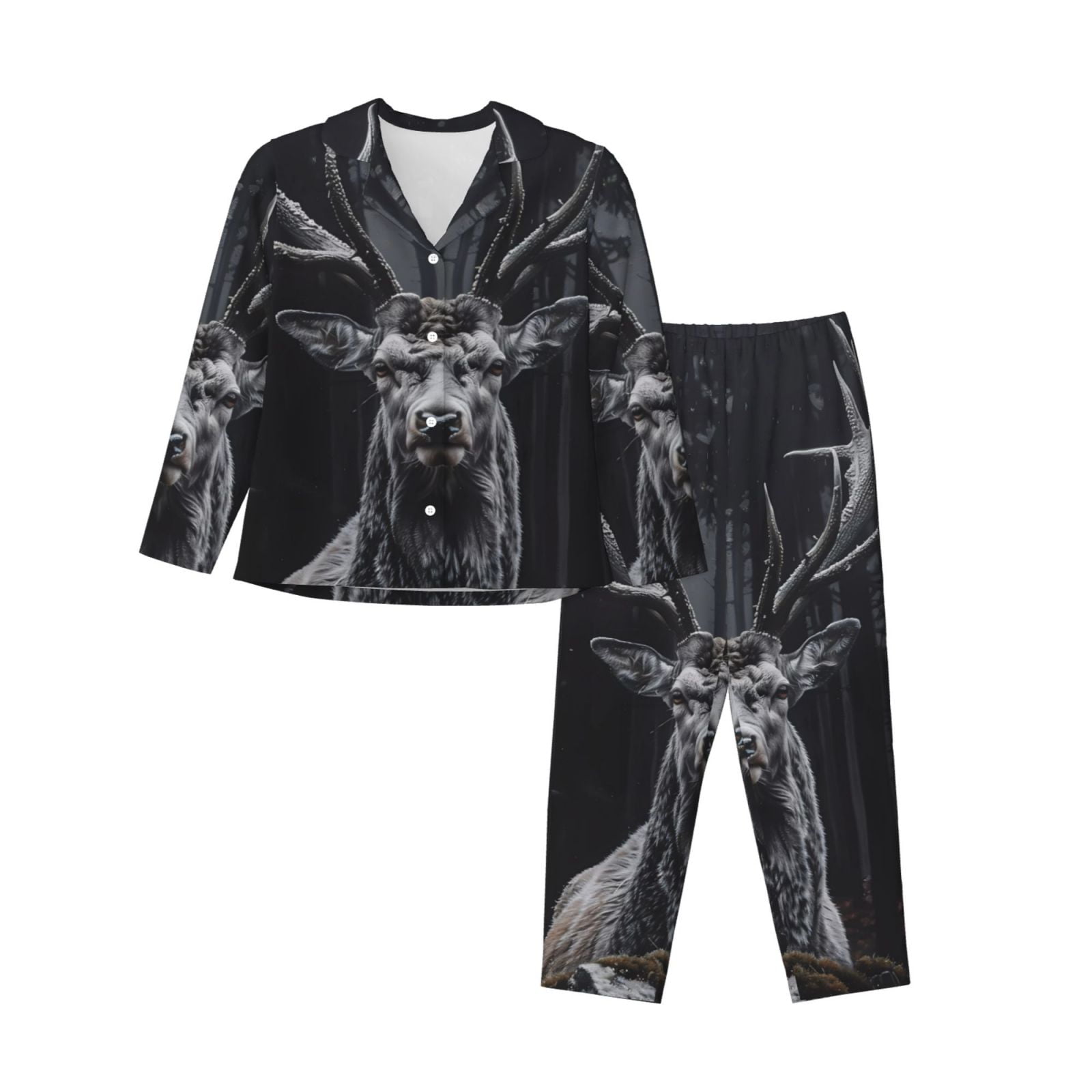 Daiia Majestic Forest Stag for Women's Long-Sleeved Pajama Set – Soft ...