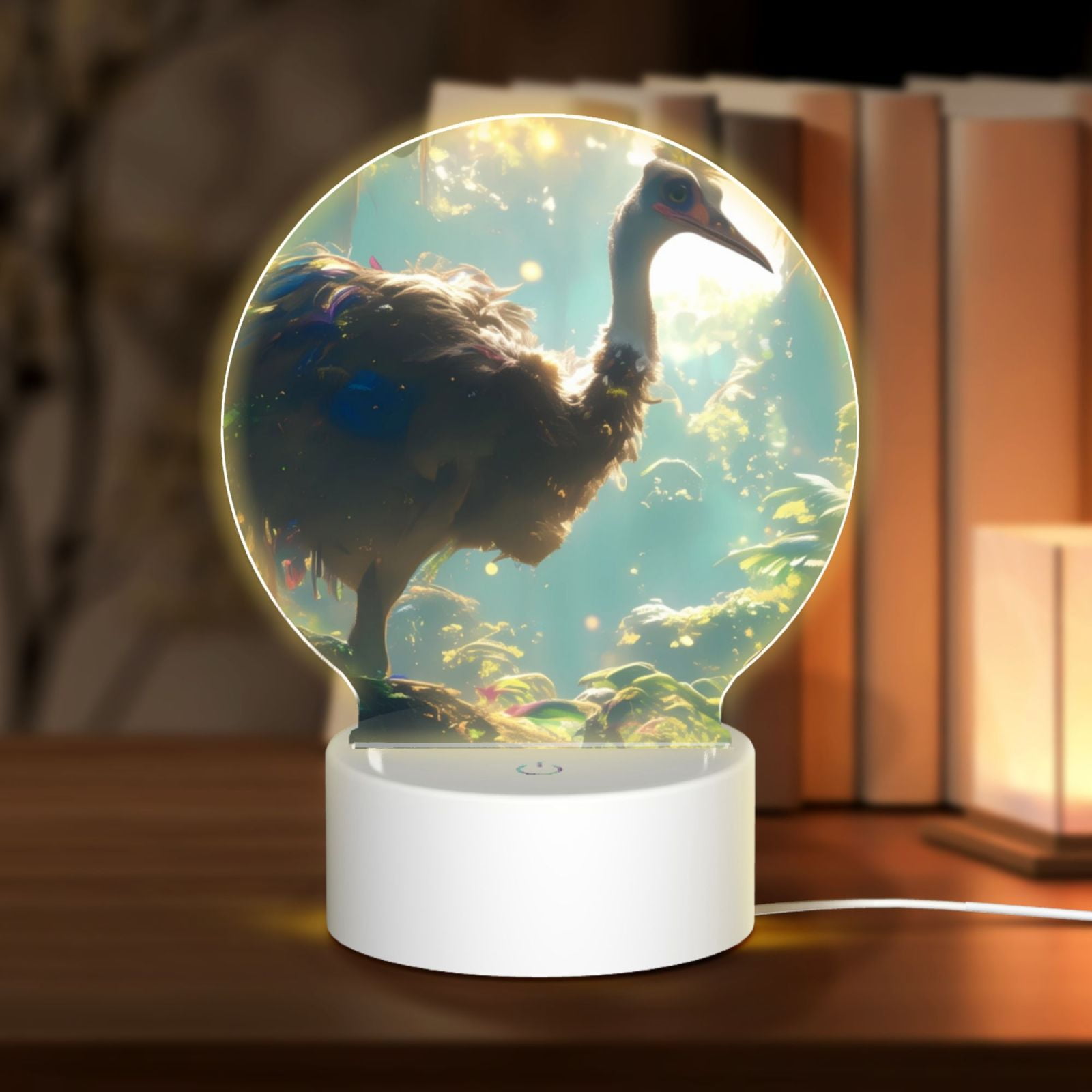 Daiia Majestic Ostrich In Forest Pattern Acrylic Night Light, LED Touch ...