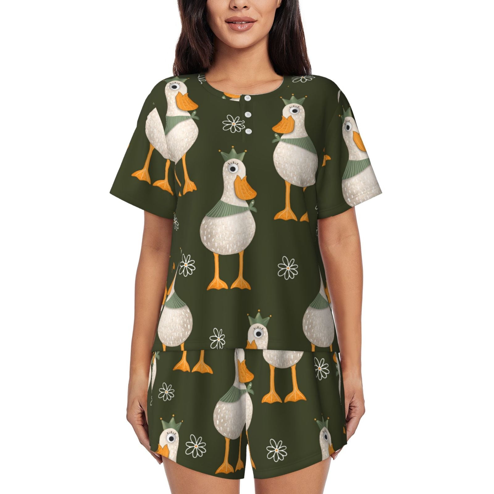 Daiia Mallard Ducks Wild Birds Pattern Womens Pajama Sets Short Sleeve ...