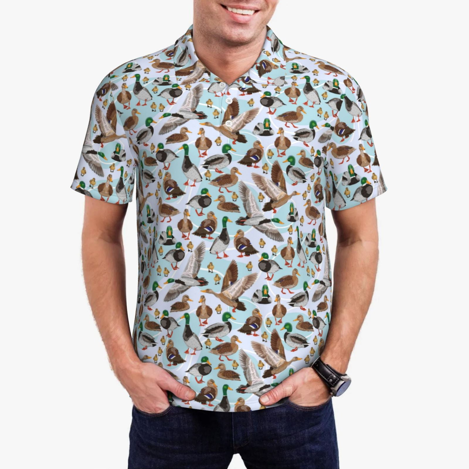 Daiia Mallard Ducks Wild Birds1 Pattern Men’s Polo Shirts,Solid Deck ...