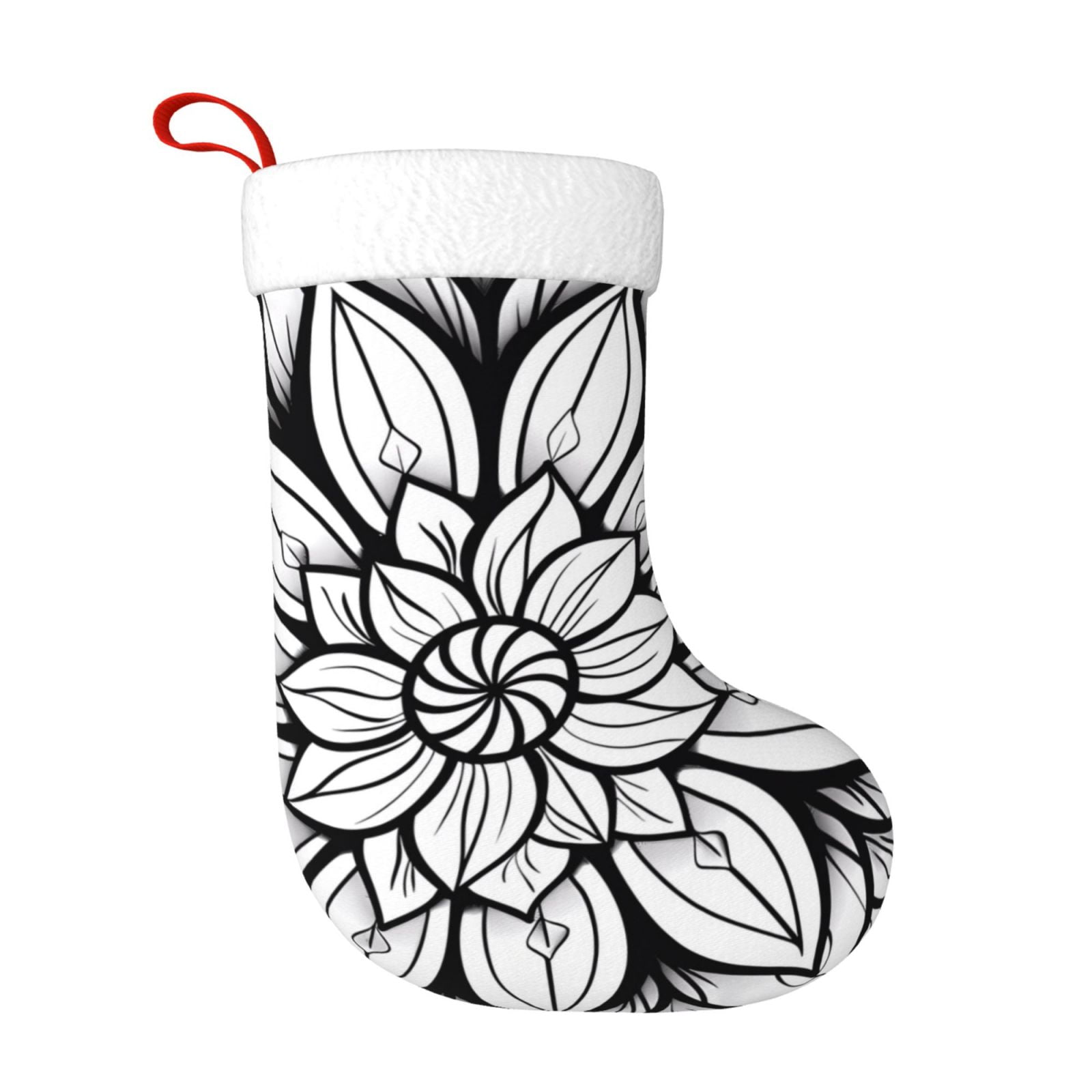 Daiia Mandala Floral Line Art Print Christmas Stocking，18"Large Knitted ...