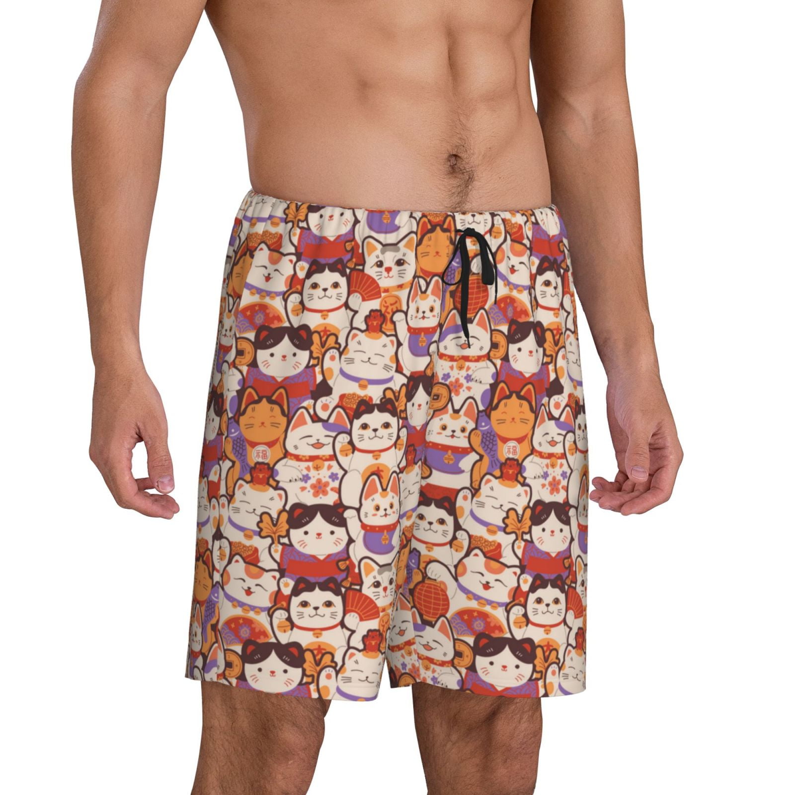 Daiia Maneki-Neko Cats Mens Woven Stretch Pajama Short,Short Pajama ...