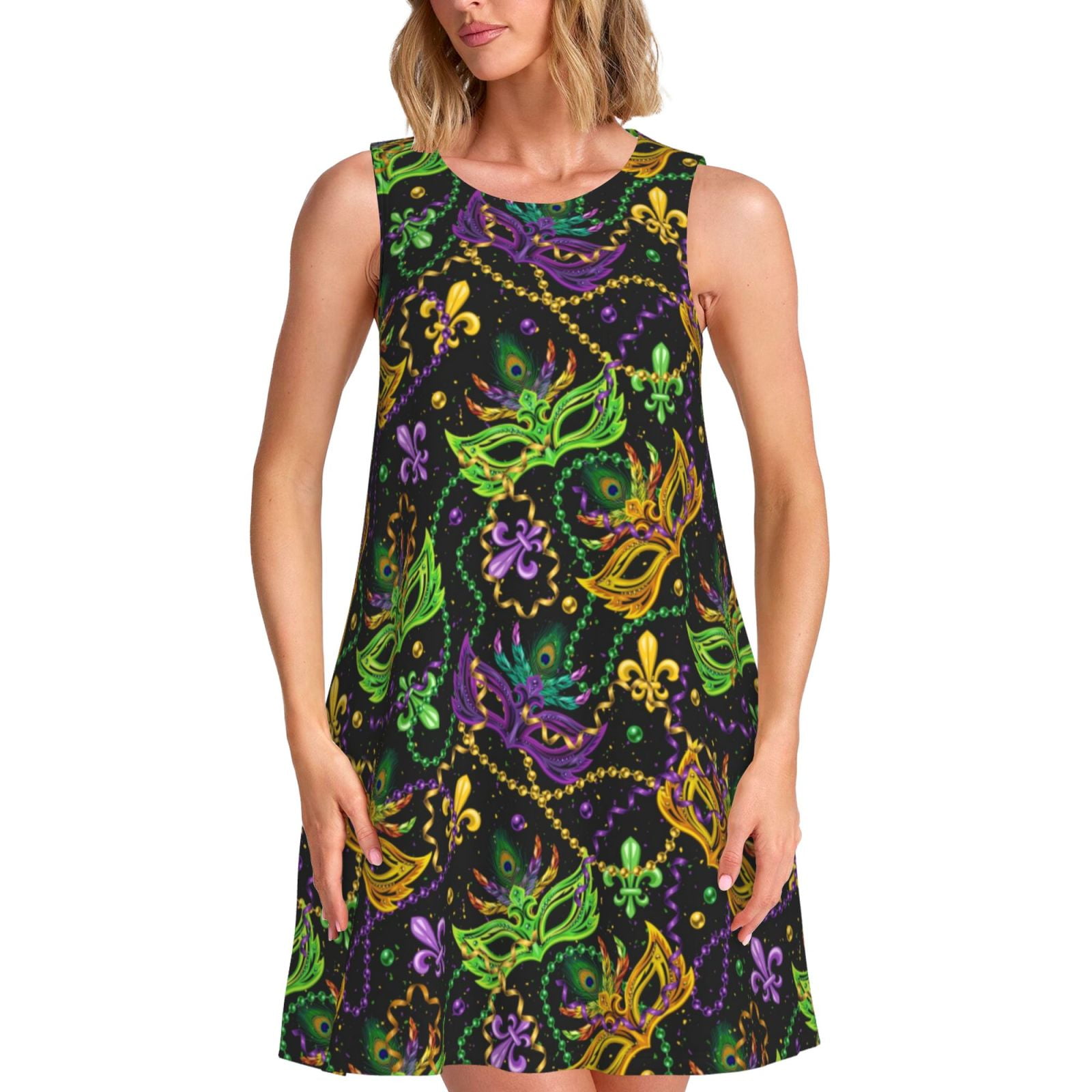 Daiia Mardi Gras Surface Print Women's Dresses 2025 Trendy Short sleeve ...