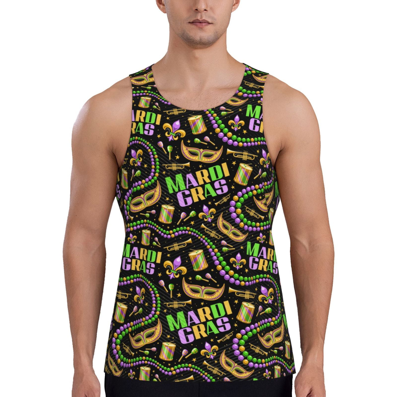 Daiia Mardi Gras3 Printed Men's Quick Dry Fit Muscle Tank Top Slim-Fit ...