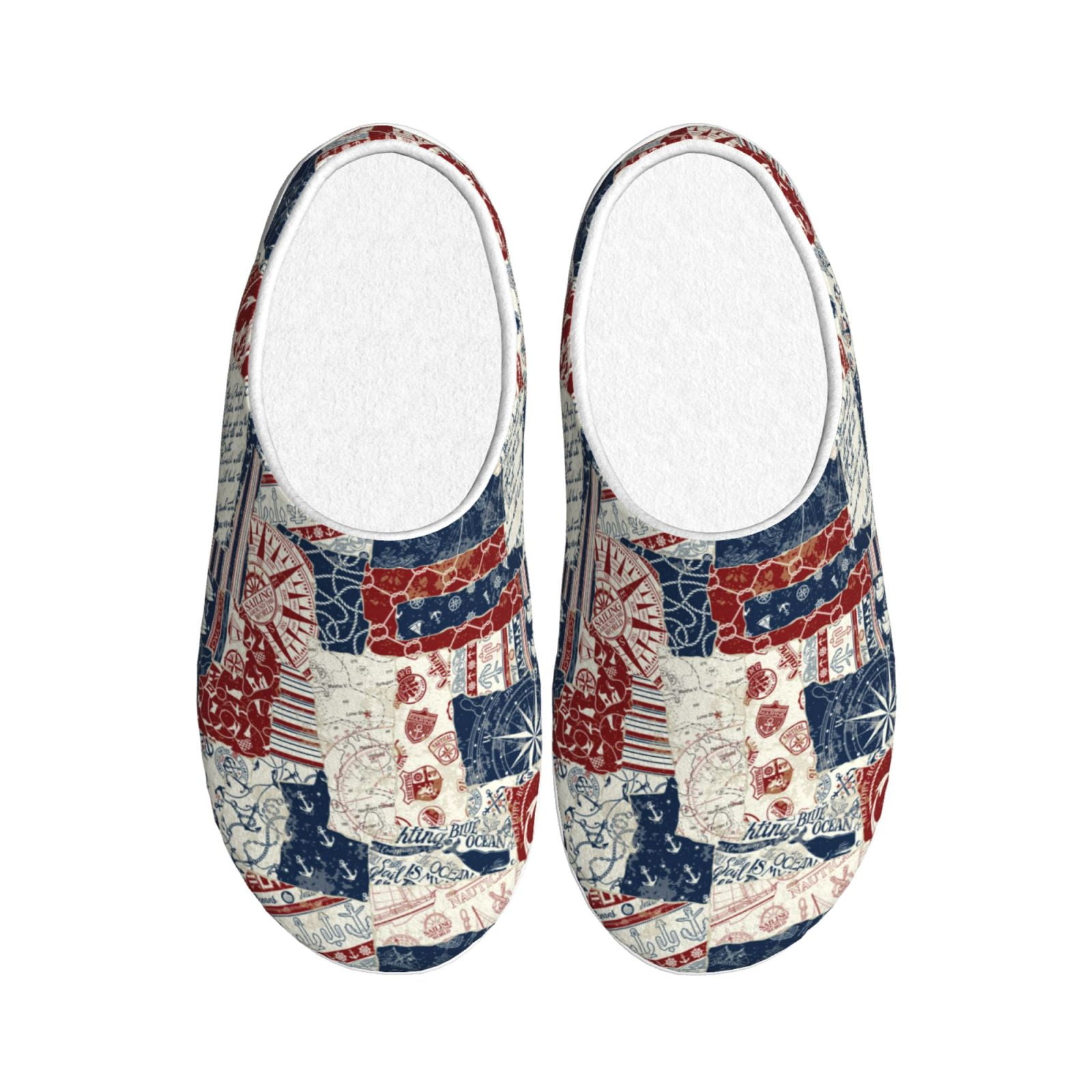 Daiia Marine Sailing Print Women’s Fuzzy Slippers Memory Foam ...