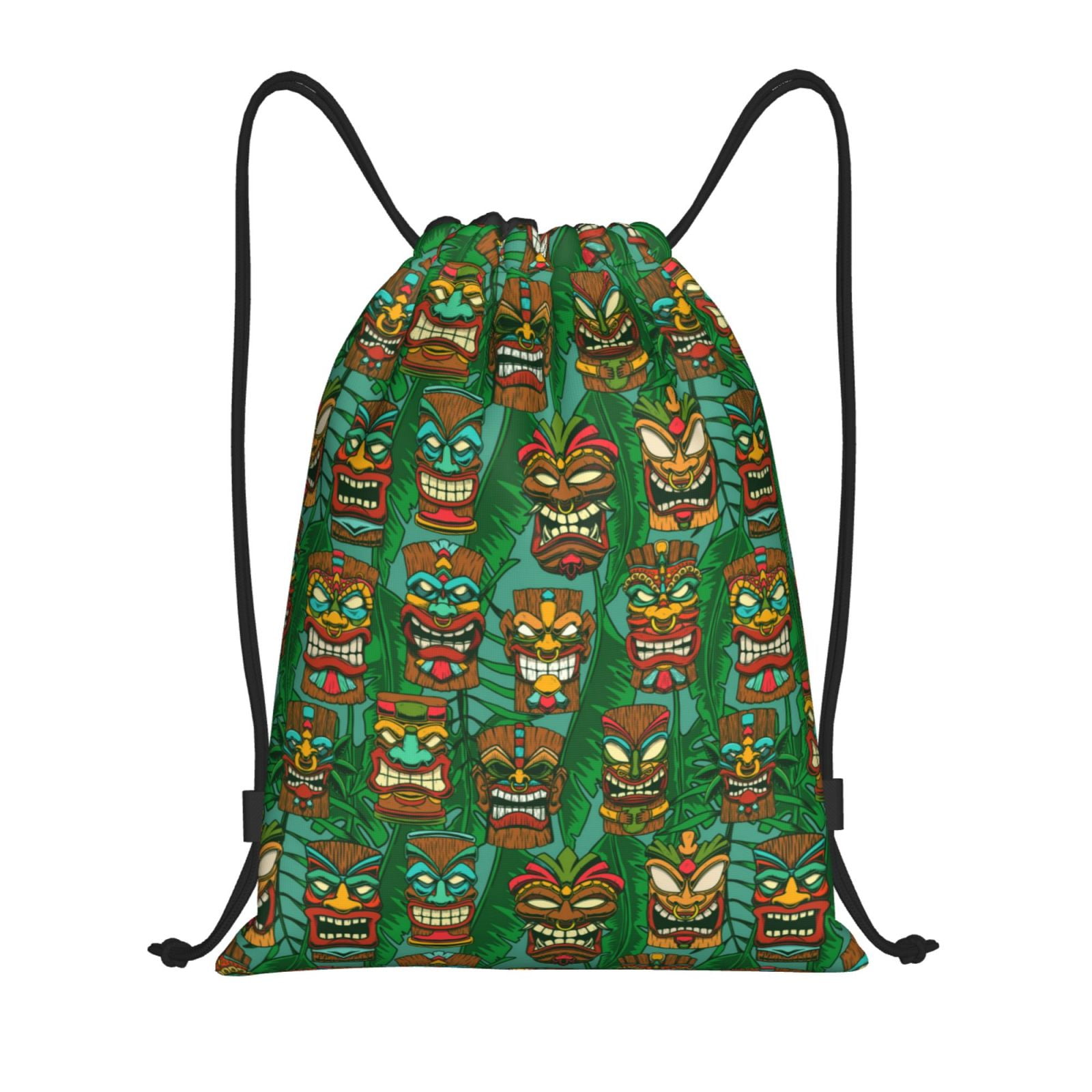 Daiia Mask And Palm Leaves Pattern Drawstring Backpack, Gym Bag ...