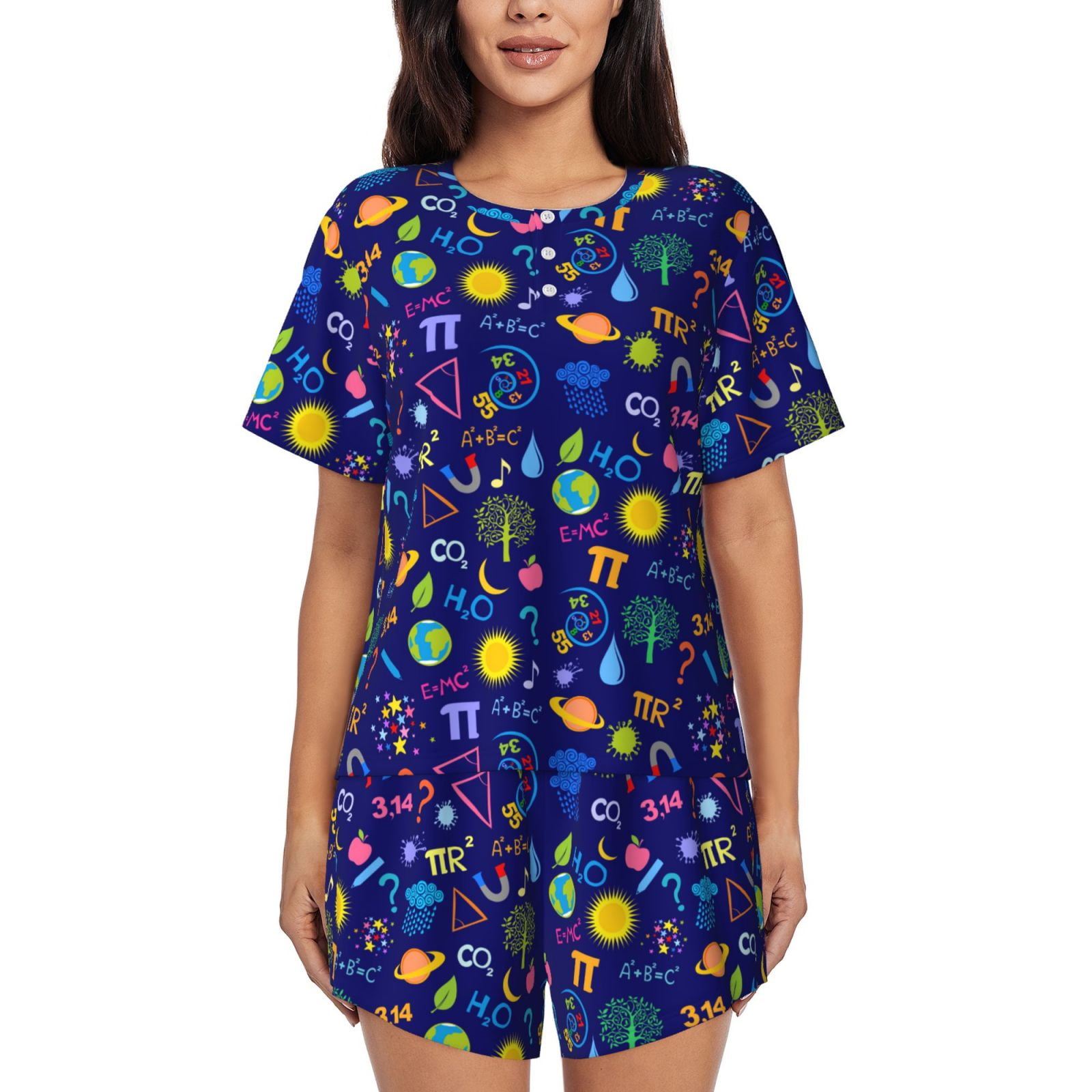 Daiia Mathematics And Chemistry Pattern Womens Pajama Sets Short Sleeve ...