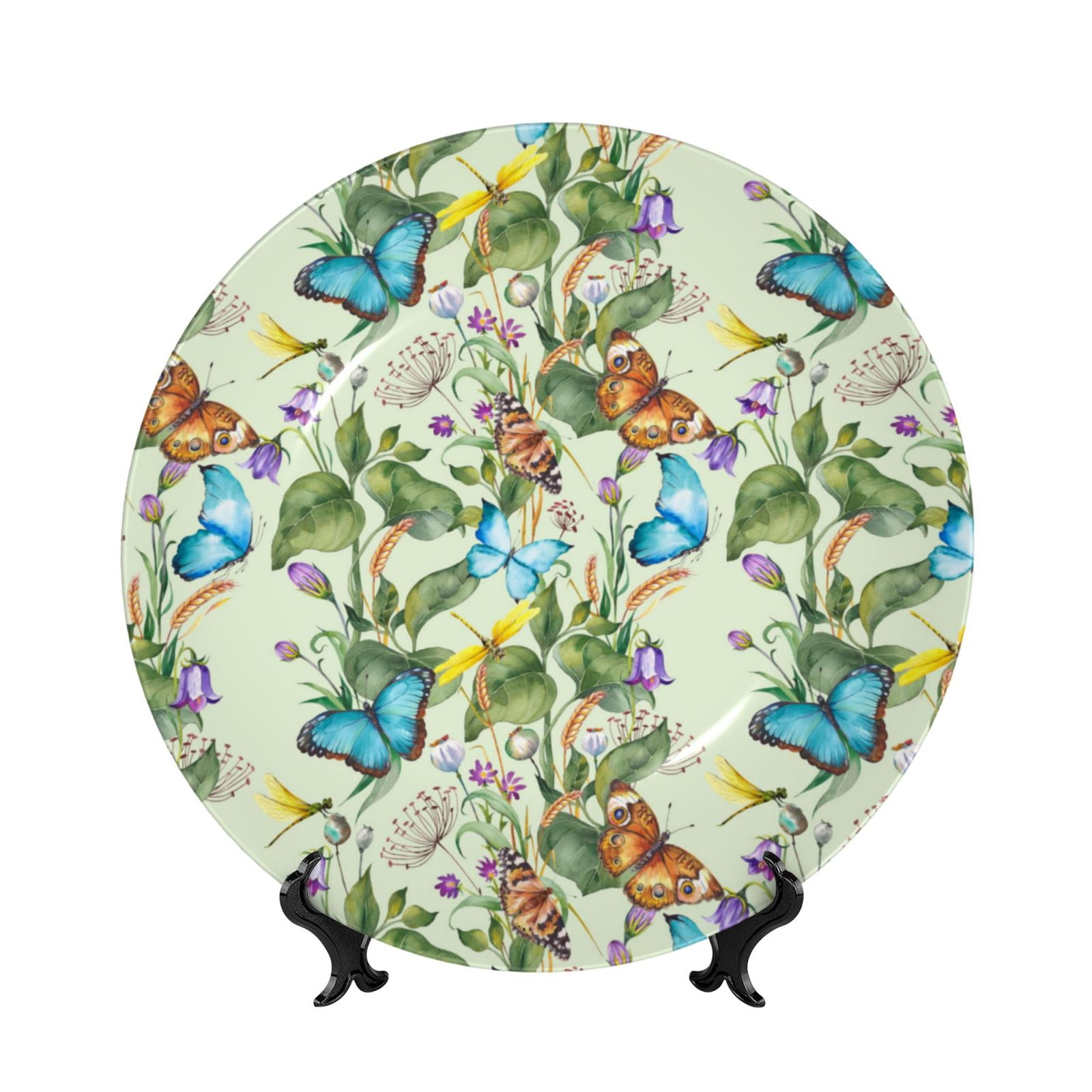 Daiia Meadow Plants And Butterflies Printed Pattern Ceramic Plate ...