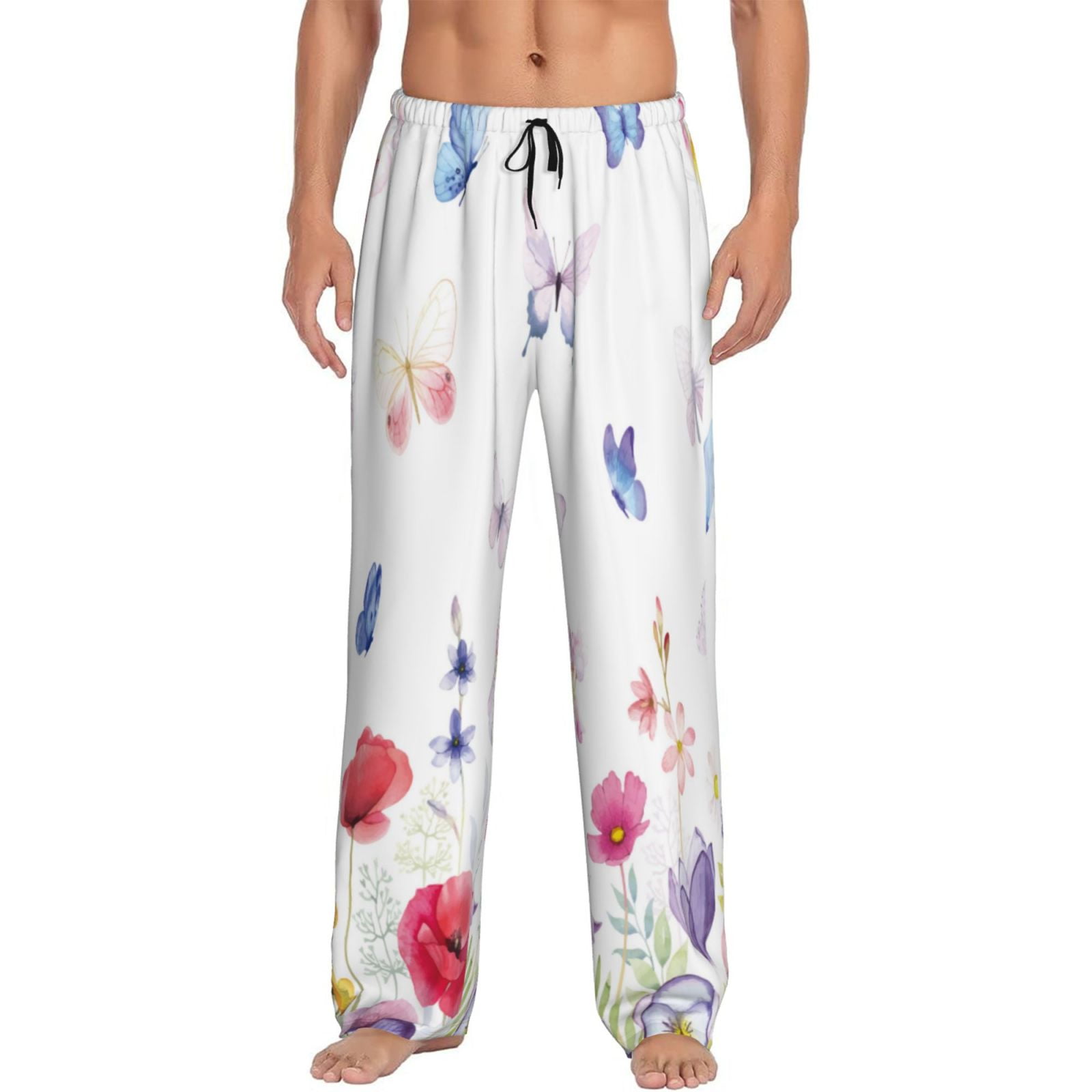 Daiia Meadow flowers with butterfly Pattern Men's Sleep Pant with ...