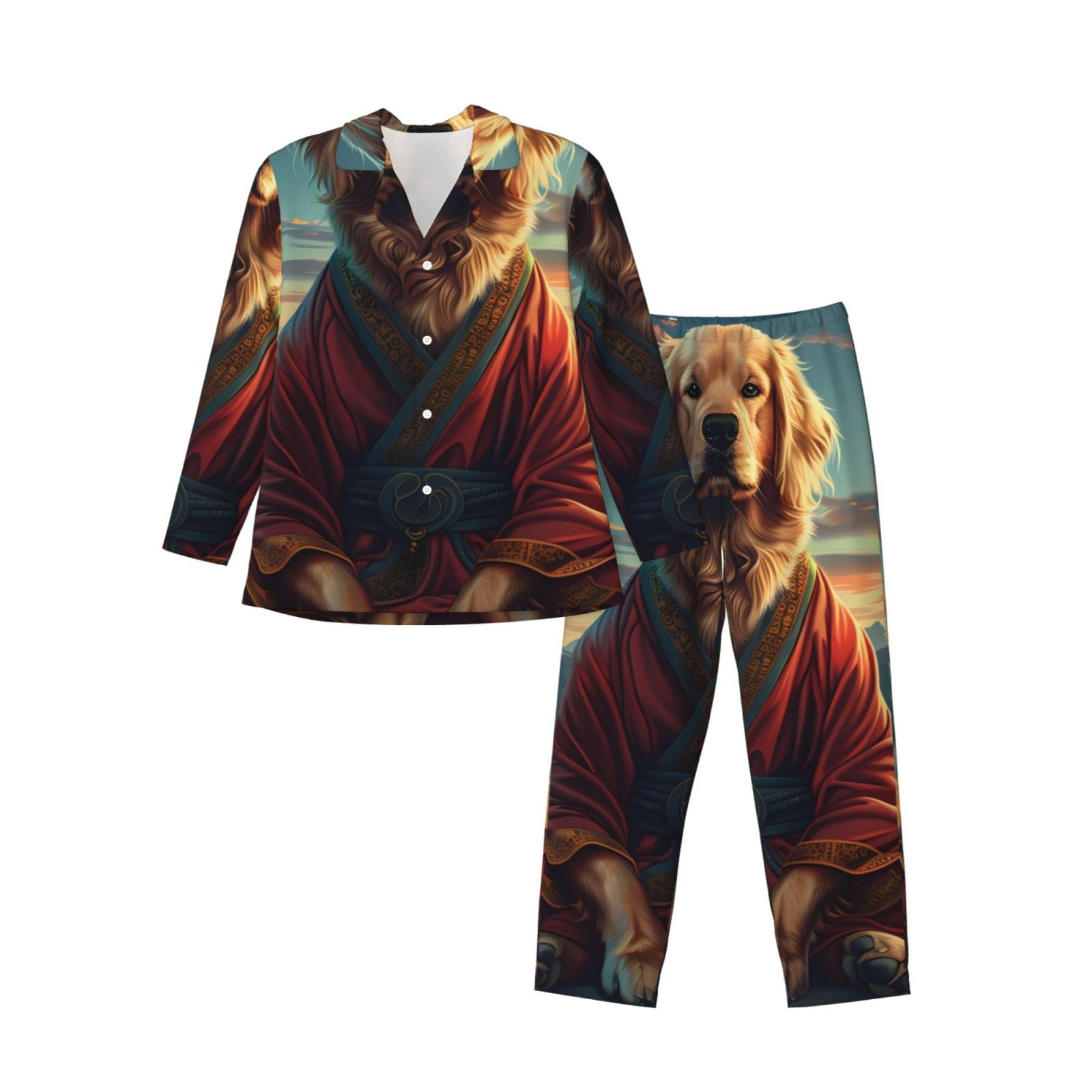 Daiia Meditating Golden Retriever for Men's Long-Sleeved Pajama Set ...