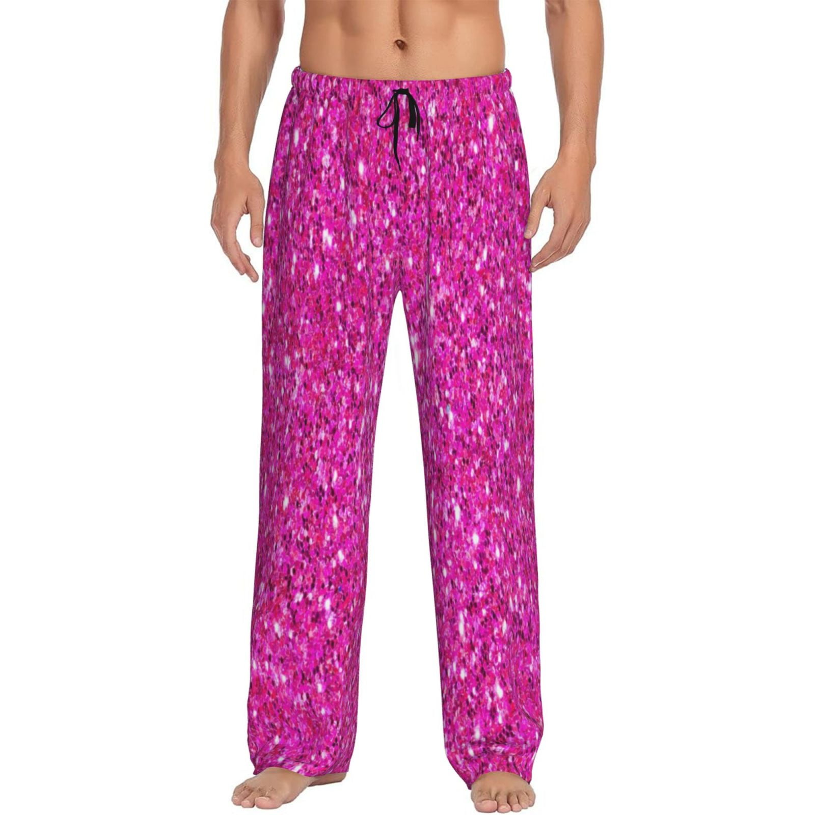 Daiia Men'S Rose Red Glitter Pants,Bottoms Sleep Lounge,Pajama Pants,Pj ...