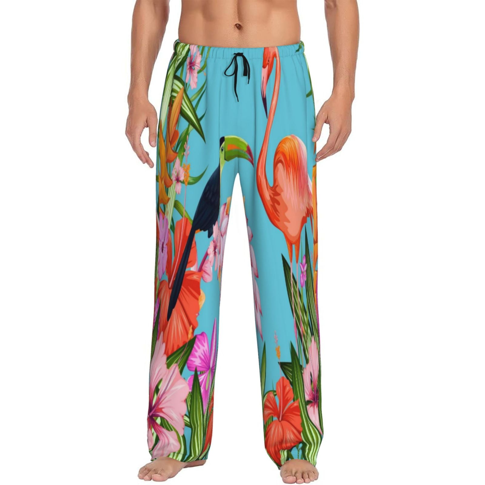 Daiia Men'S Tropical Jungle Flamingo Pants,Bottoms Sleep Lounge,Pajama Pants,Pj Bottoms ...