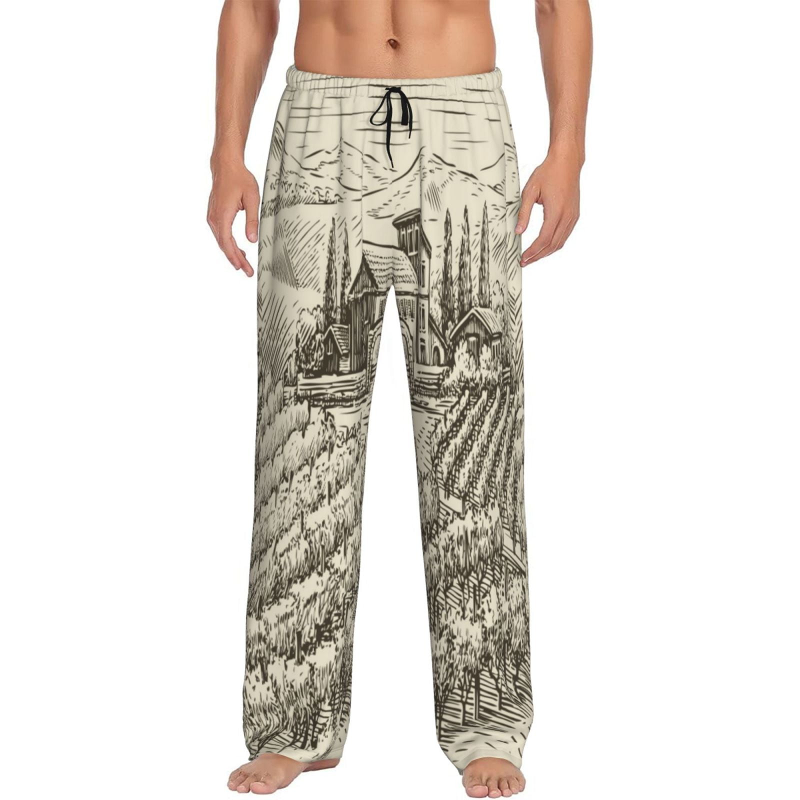 Daiia Men'S Vineyard Landscape Pants,Bottoms Sleep Lounge,Pajama Pants,Pj Bottoms Drawstring And ...