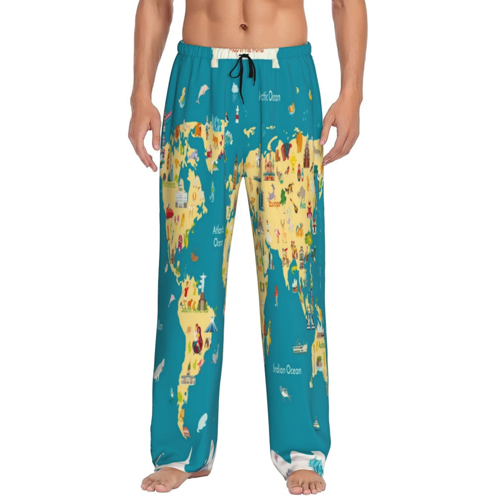 Daiia Men'S World Map With Landmarks Pants,Bottoms Sleep Lounge,Pajama ...