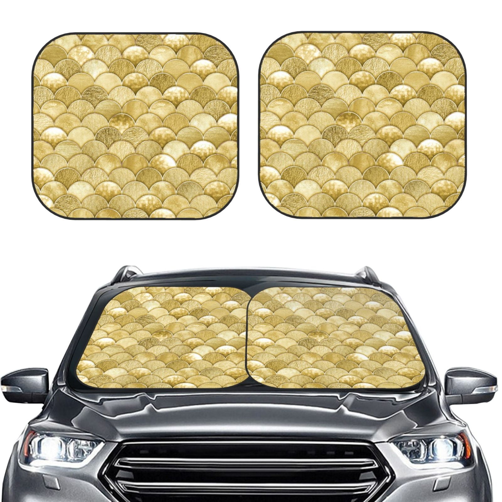 Daiia Mermaid Fish Scale 2PCS Car Windshield Sun Shade, Foldable Sun ...