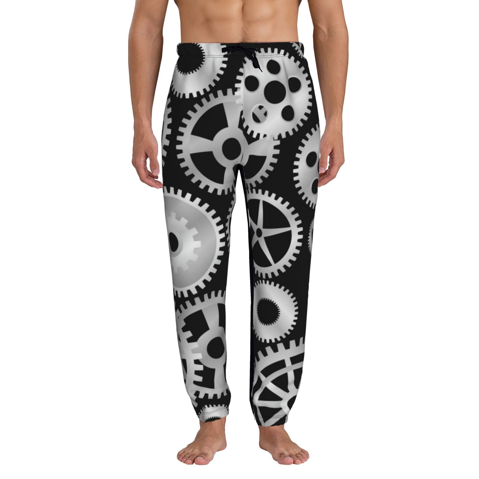 Daiia Metallic Gears Print Sweatpants for Men Elastic Bottom Joggers ...