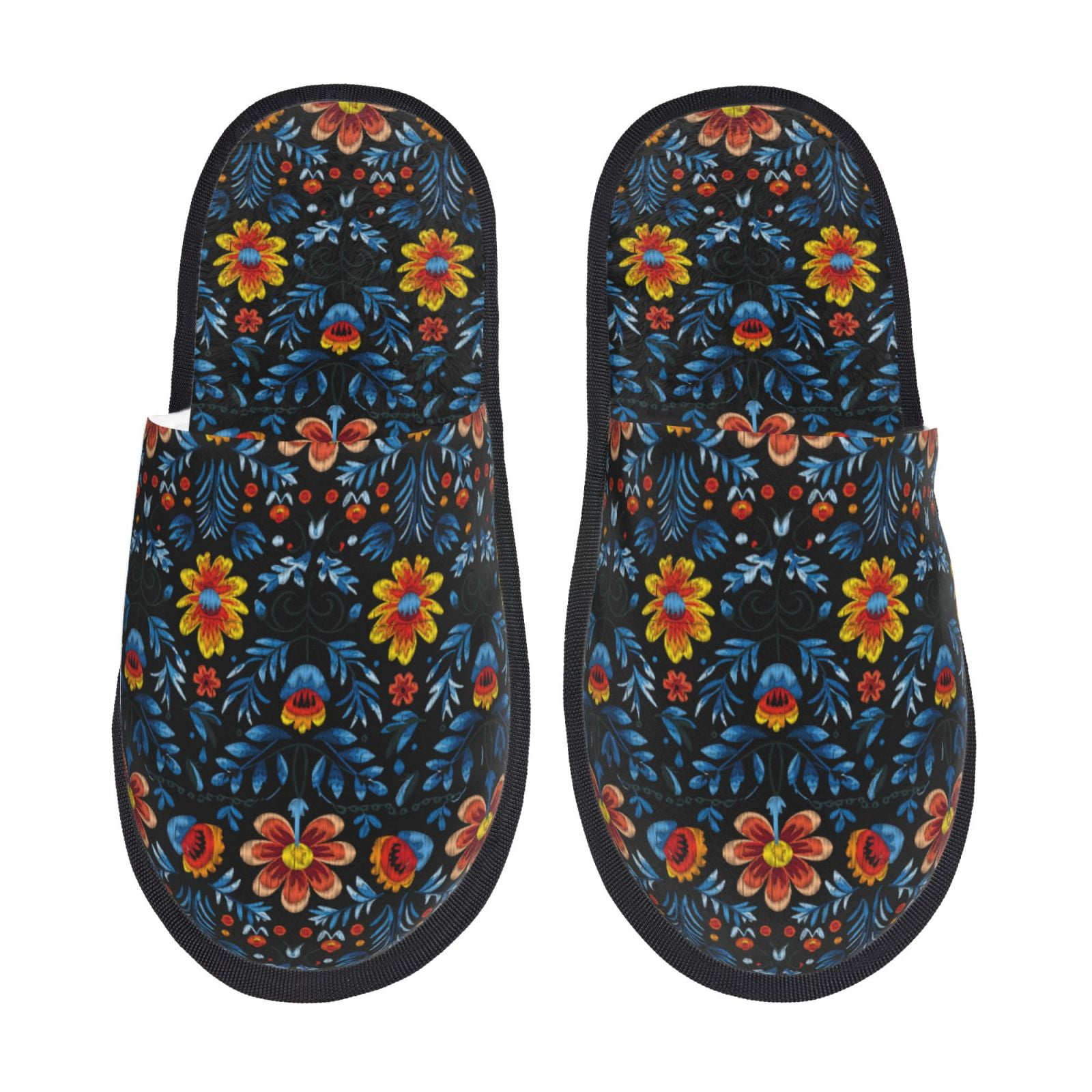 Daiia Mexican Flower Pattern Furry Slippers for Women and Men, Soft ...