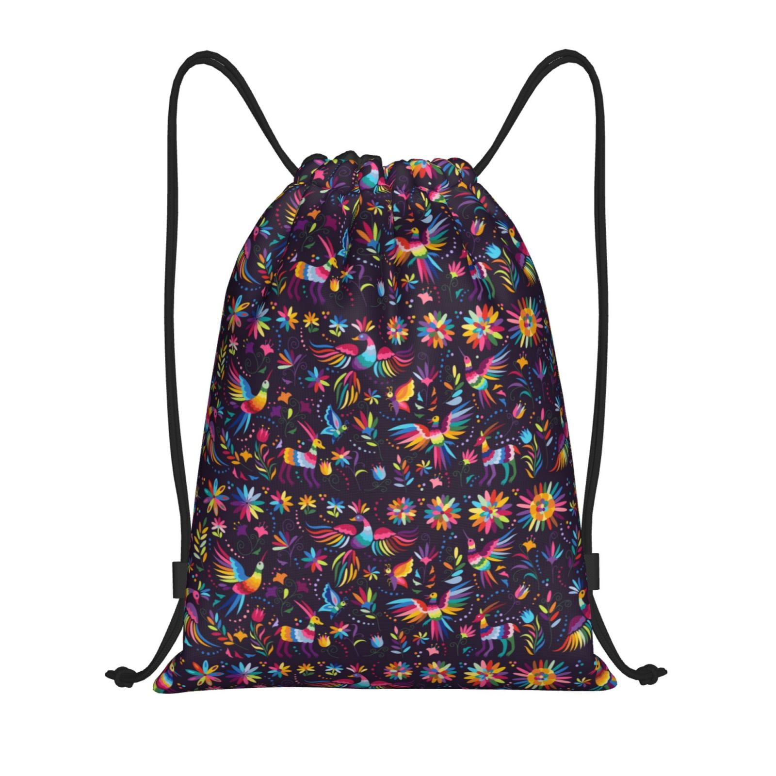 Daiia Mexican Flowers Birds Pattern Drawstring Backpack, Gym Bag ...