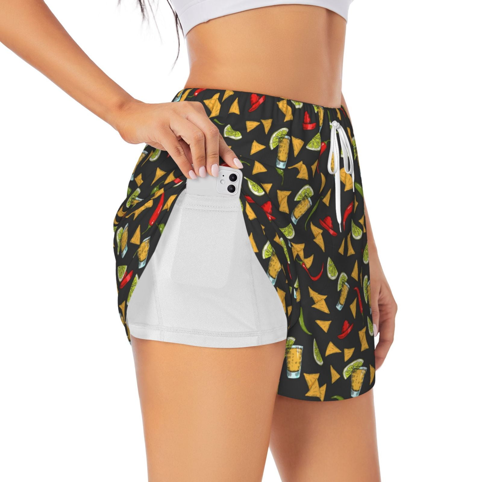 Daiia Mexican Food Beer Pattern Women's 2 in 1 Running Shorts ...