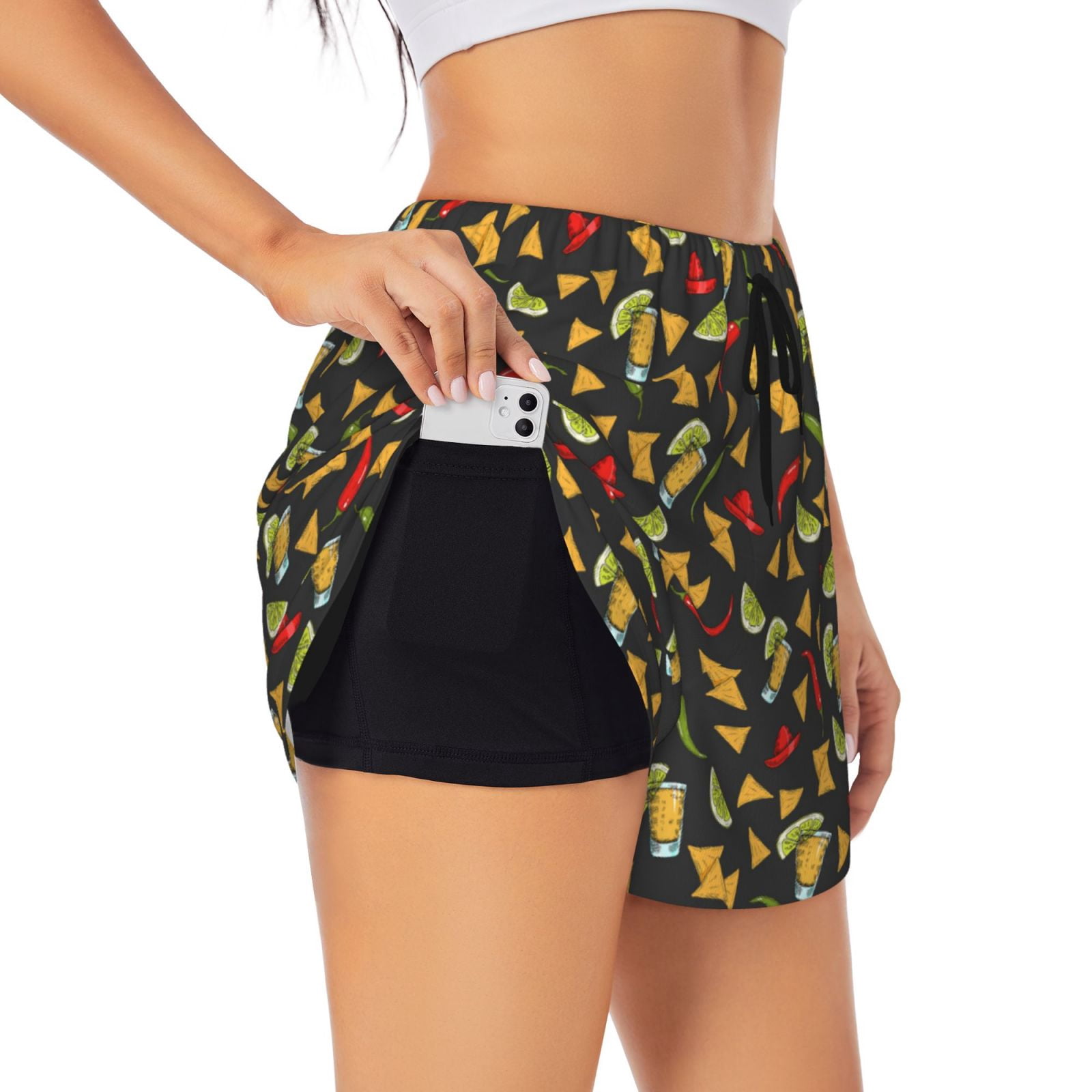 Daiia Mexican Food Beer Pattern Women's 2 in 1 Running Shorts ...