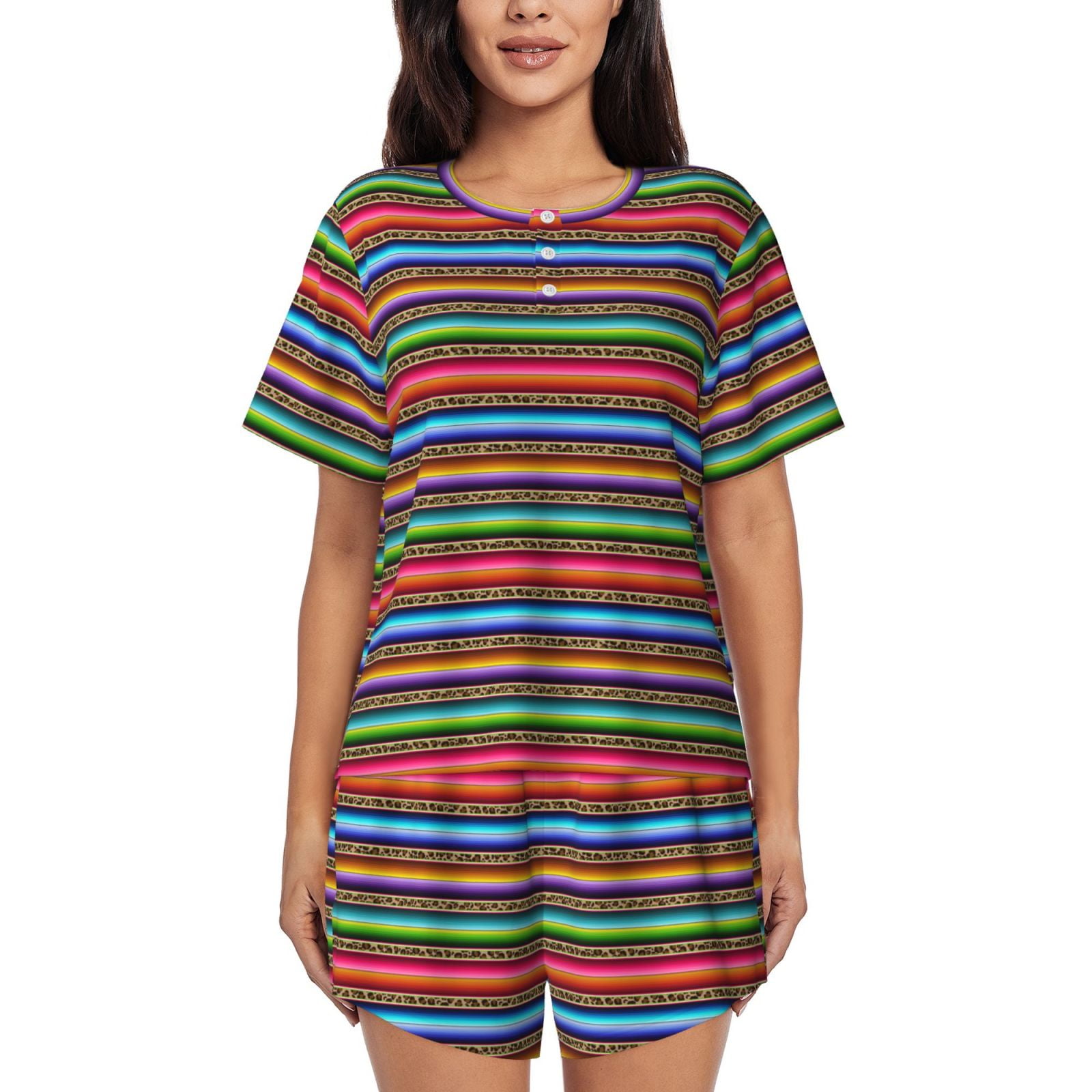 Daiia Mexican Leopard Serape Blanket Stripes Pattern Womens Pajama Sets ...