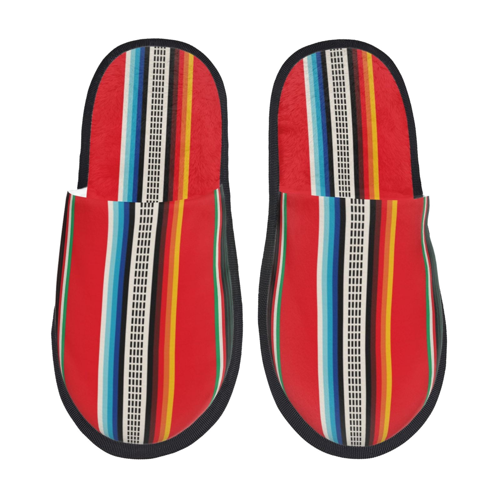 Daiia Mexican Serape Blanket Stripes Pattern Furry Slippers for Women ...