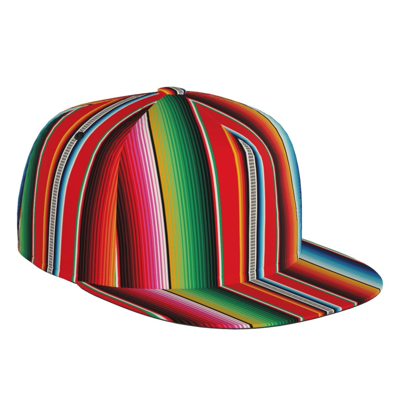 Daiia Mexican Serape Blanket Stripes print Flat Bill Hats Flat Brim ...