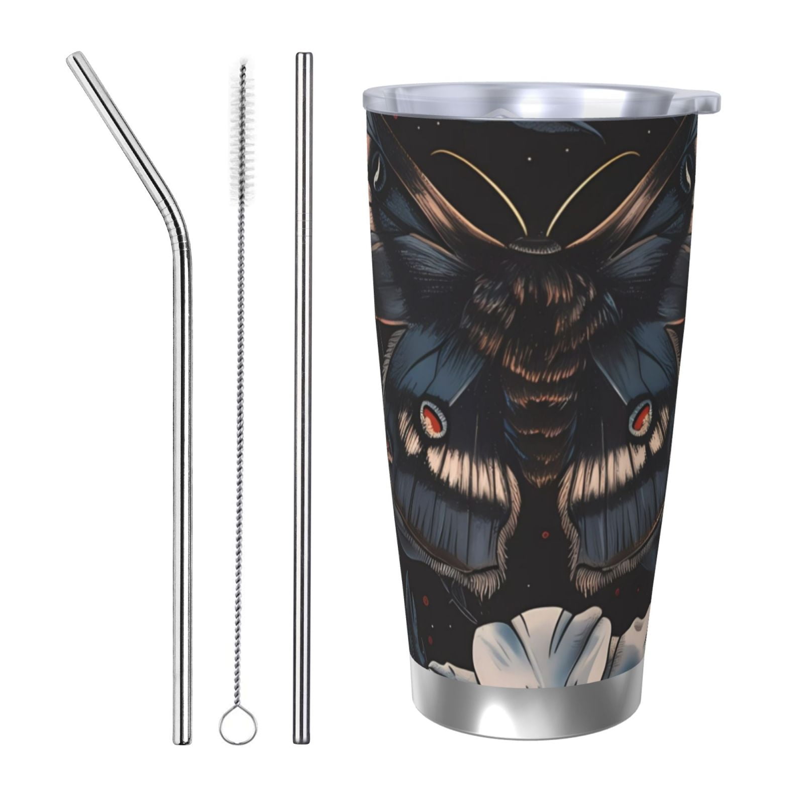 Daiia Midnight Butterfly Floral Dream Printed 20oz Insulated Coffee Cup with Straw Topper, Fully ...