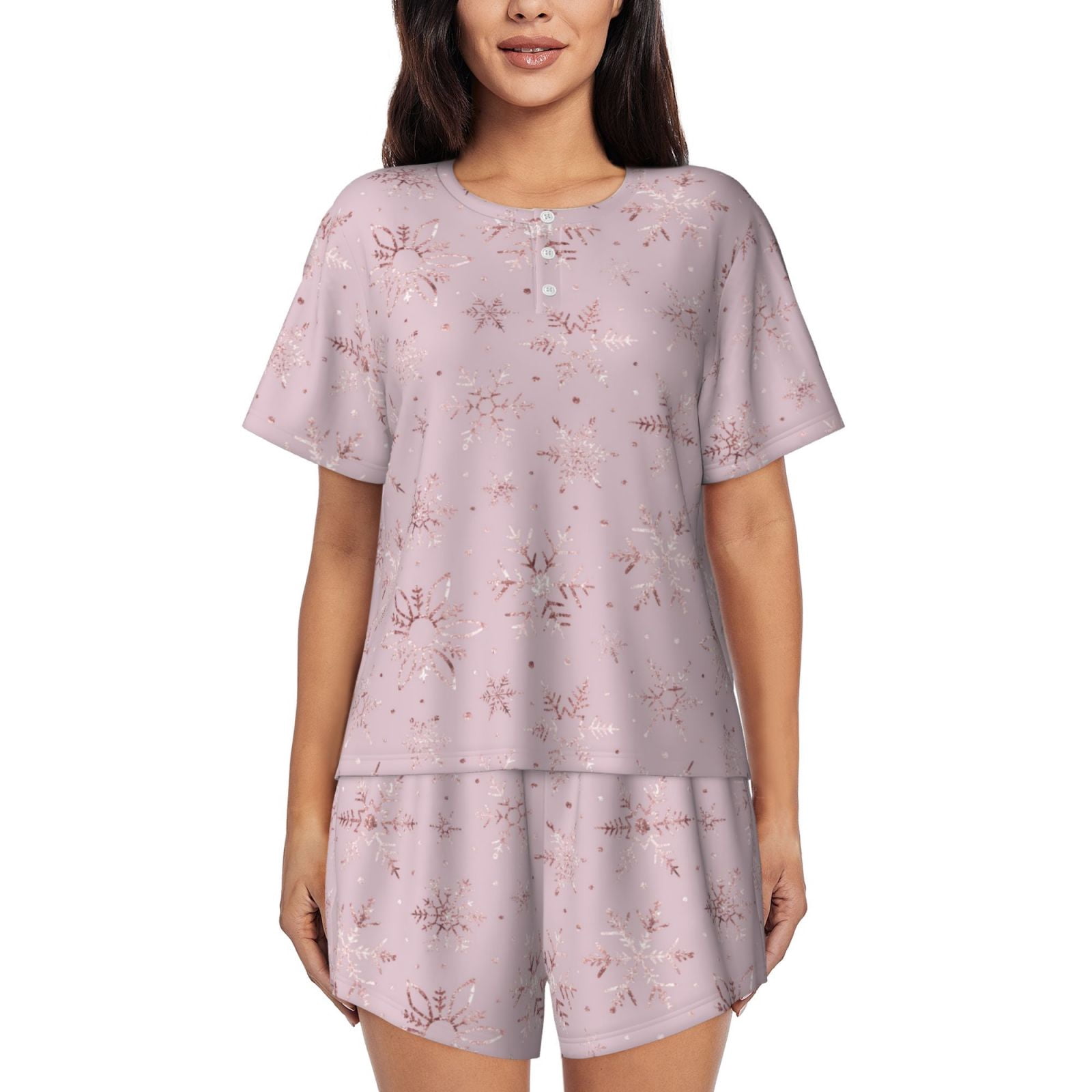 Daiia Minimalist Snowflake Pattern Womens Pajama Sets Short Sleeve ...