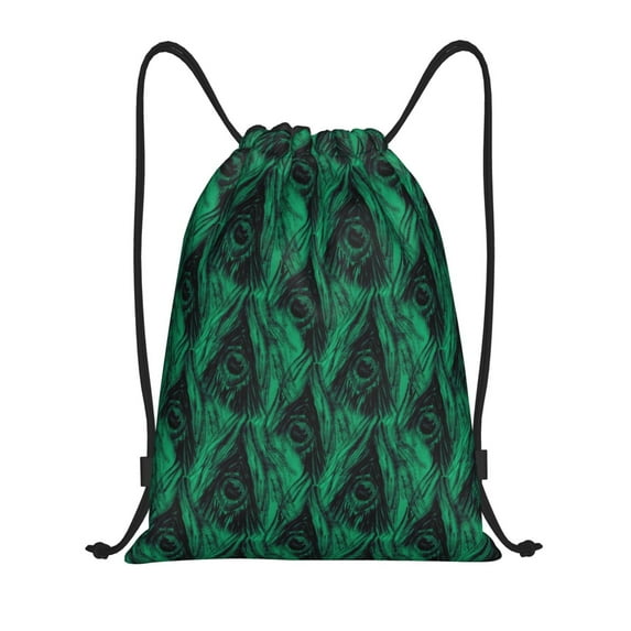 Daiia Mint Bird Feathers Pattern Drawstring Backpack, Gym Bag ...
