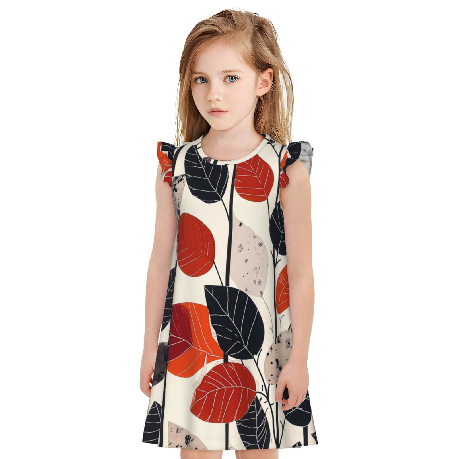 Daiia Modern Abstract Leaf Pattern Print Girls Nightgowns, Unicorn Nightgown Princess Pajama ...