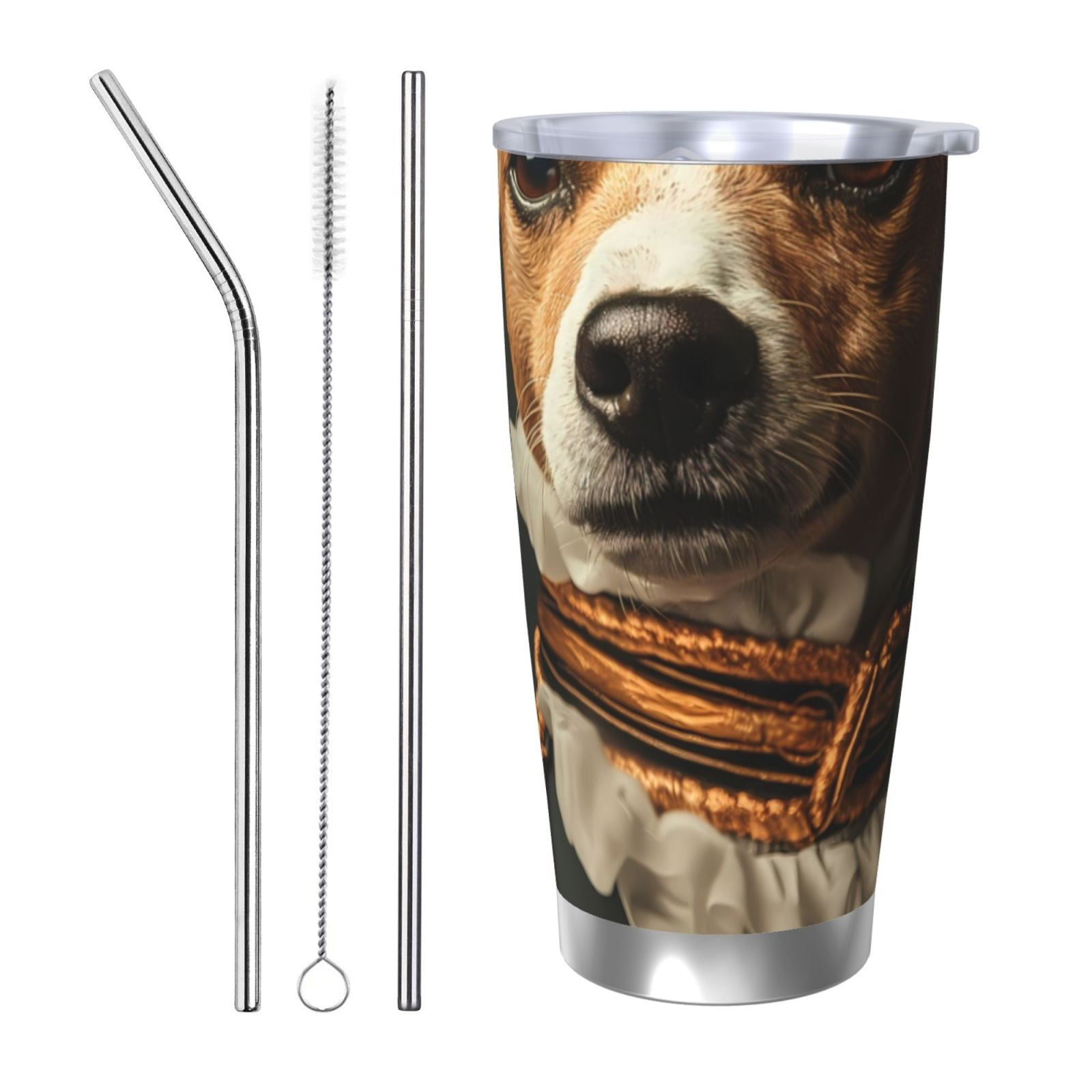 Daiia Modern Cute Dog Printed 20oz Insulated Coffee Cup with Straw ...