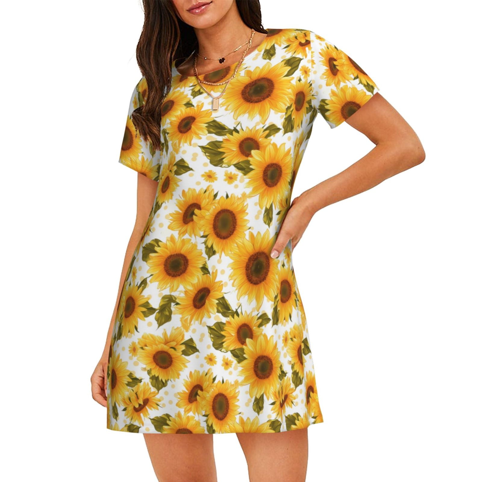 Daiia Modern Elegant Sunflower Print Women's Nightshirt Soft Nightgowns ...