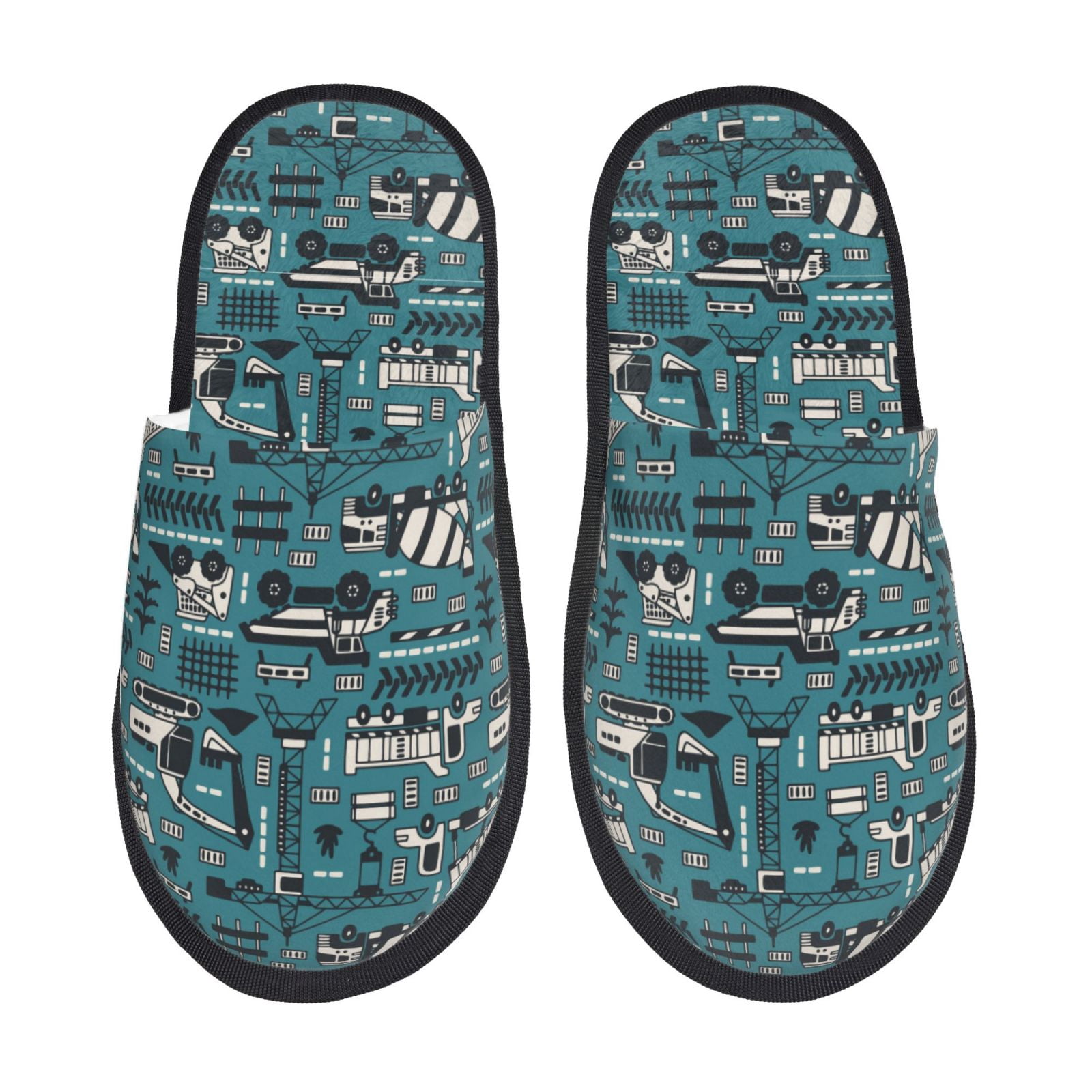 Daiia Modern Excavator Pattern Furry Slippers for Women and Men, Soft ...
