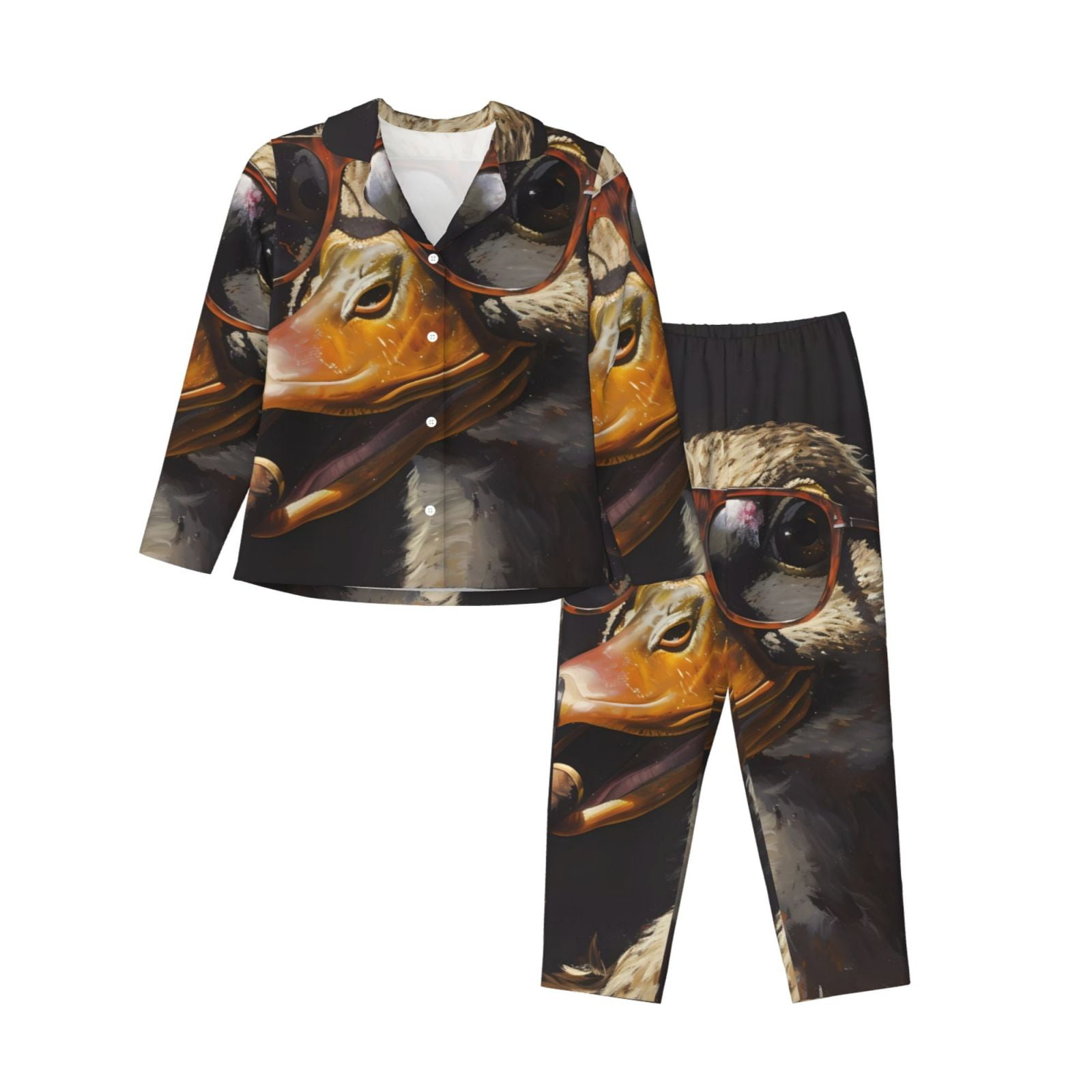 Daiia Modern Funny Duck for Women's Long-Sleeved Pajama Set – Soft ...
